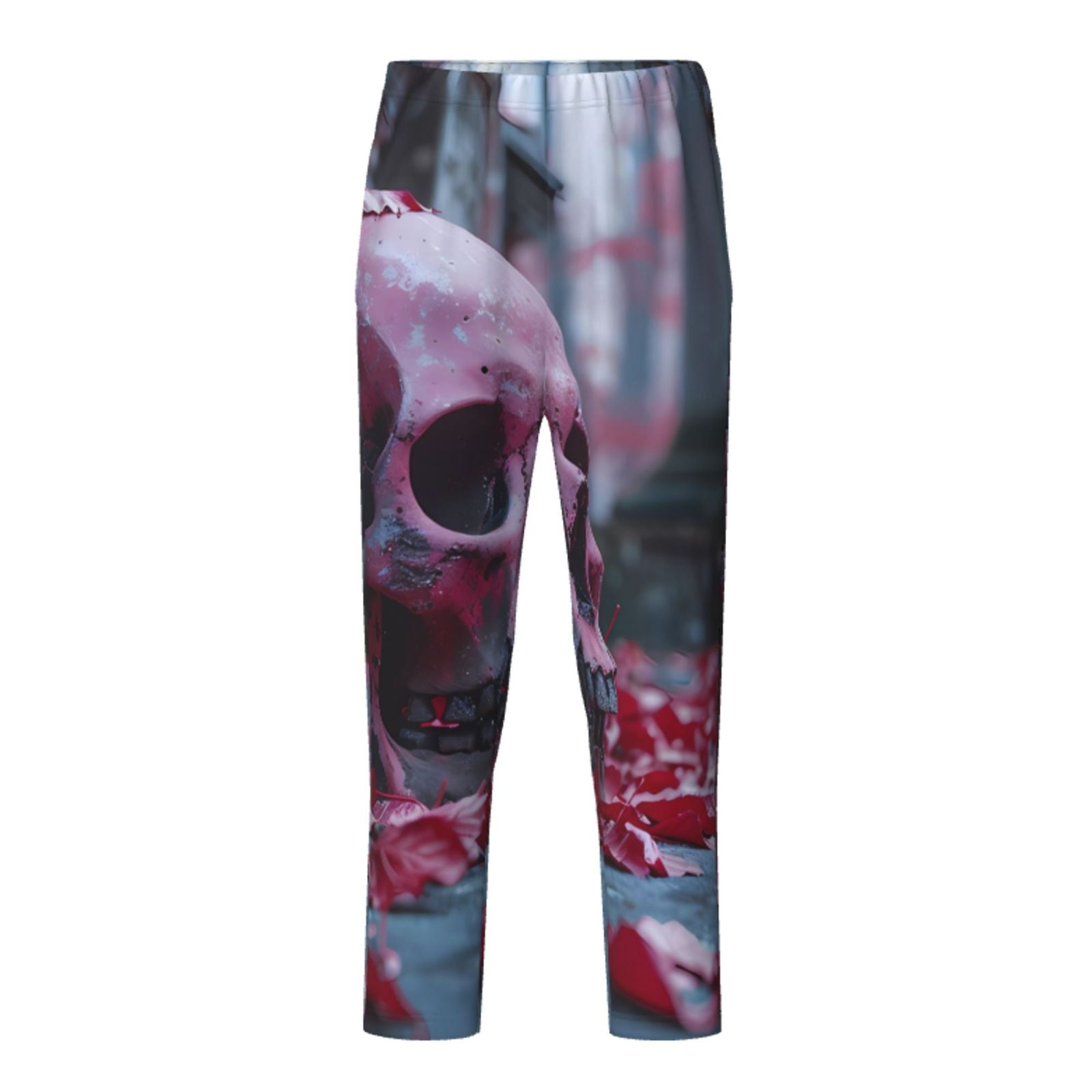 Yiaed Gothic Red Skull Cemetery Print Teenagers' Lounge Pants, Loose PJ Bottoms, Long Pajama ...