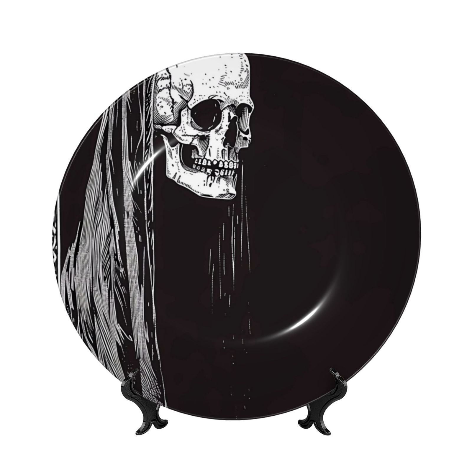 Yiaed Gothic Skull Drape Print Bone China Decorative Plate Ceramic ...