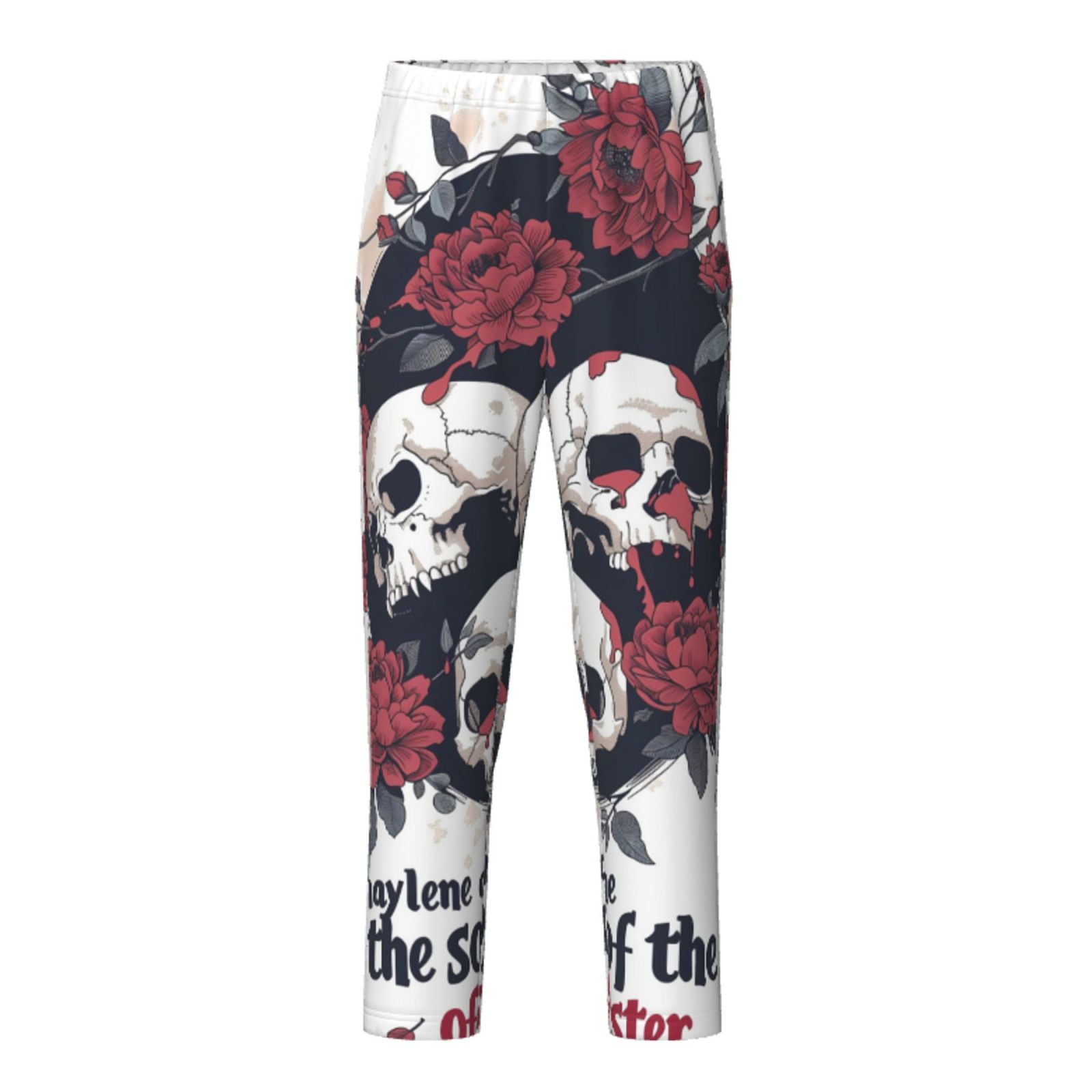 Yiaed Gothic Skulls And Roses Print Teenagers' Lounge Pants, Loose PJ ...