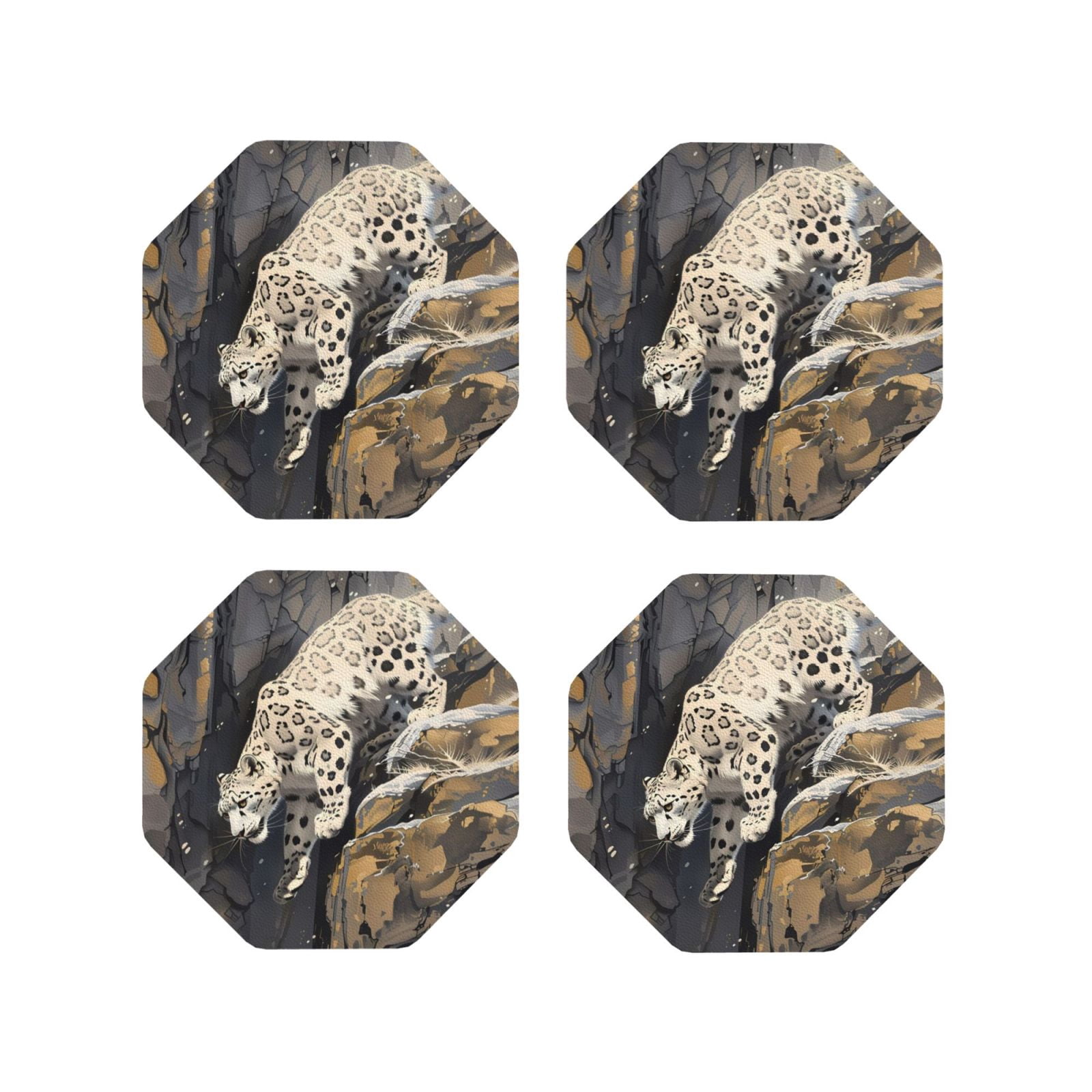 Yiaed Graceful Snow Leopard Print Leather Coasters for Drinks - Cup ...