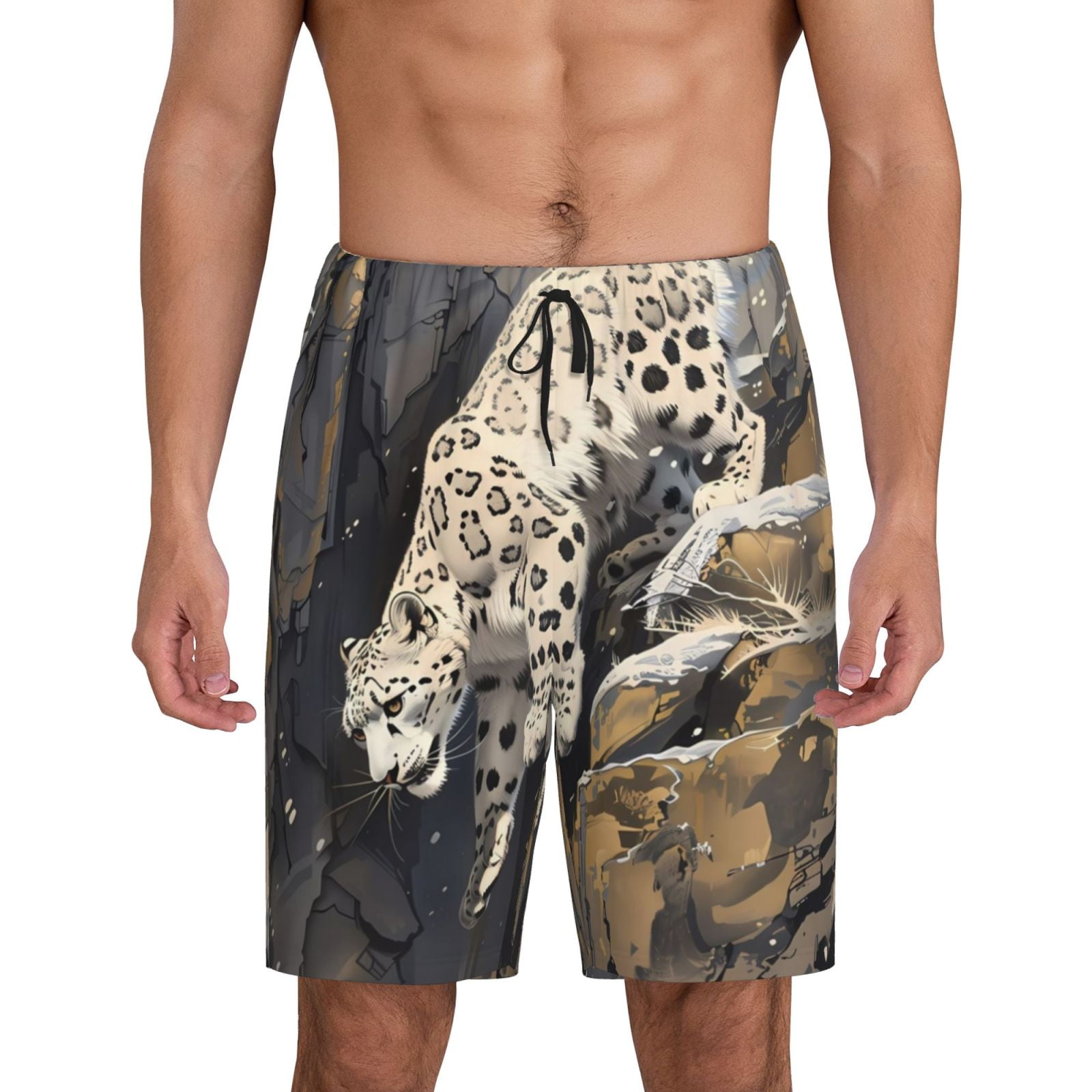 Yiaed Graceful Snow Leopard for Men's Soft Sleep Pajama Short Lounging ...