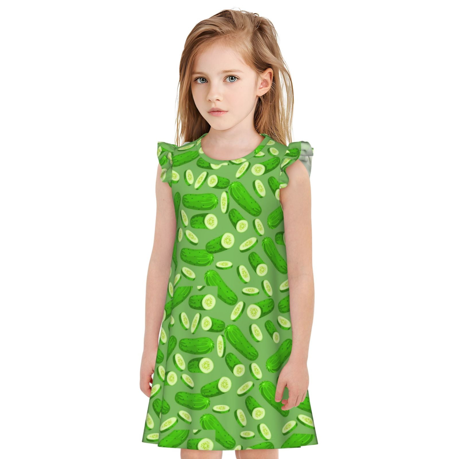 Yiaed Green Cucumber Print Girls Nightgowns, Princess Pajama Dresses ...