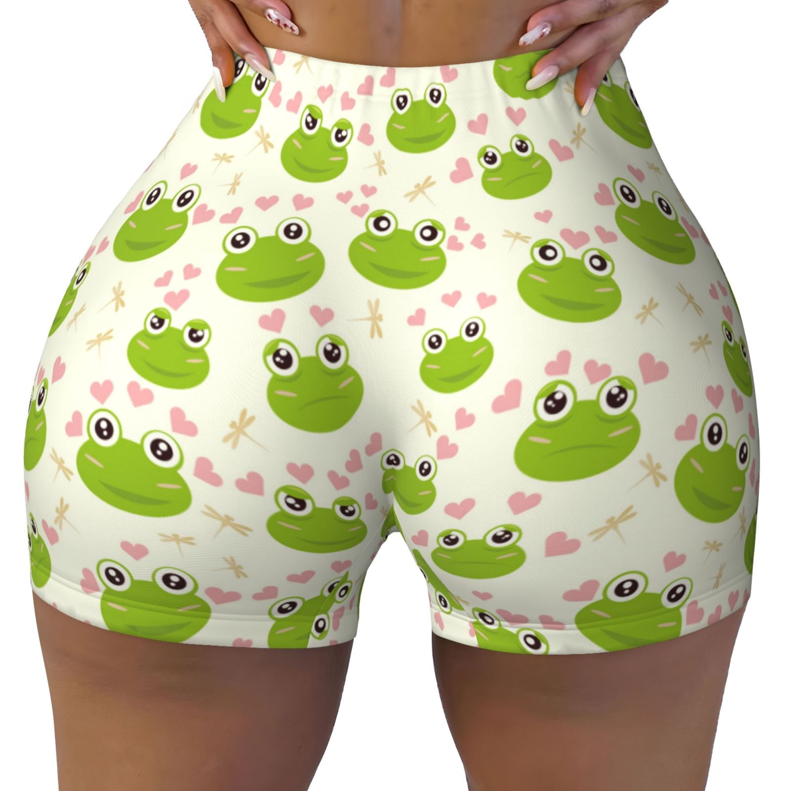 Yiaed Green Frog Print Women's Athletic Shorts Running Shorts Sporty ...