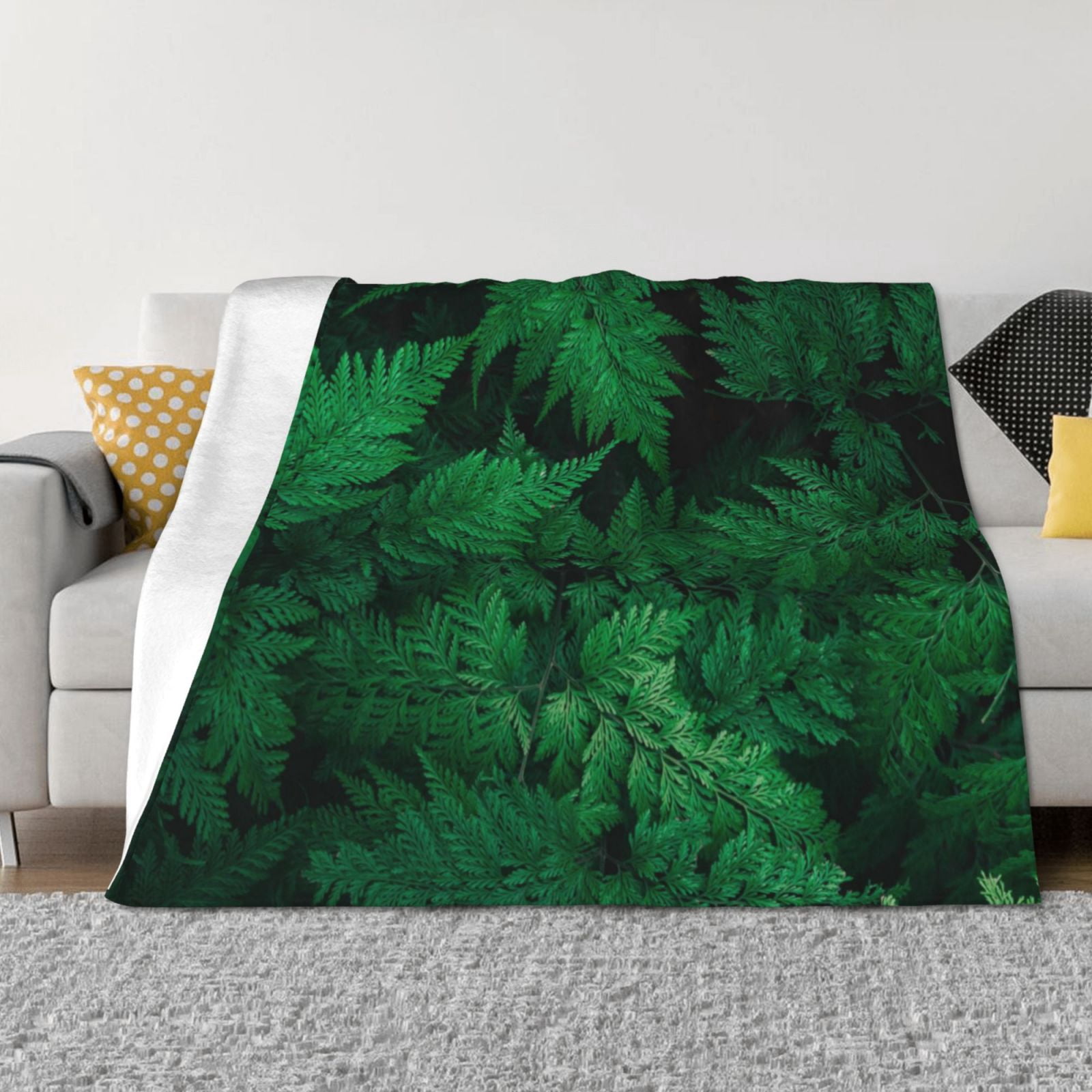 Yiaed Green Leave Fern Print Blanket Throw Blanket Soft Cozy Flannel ...