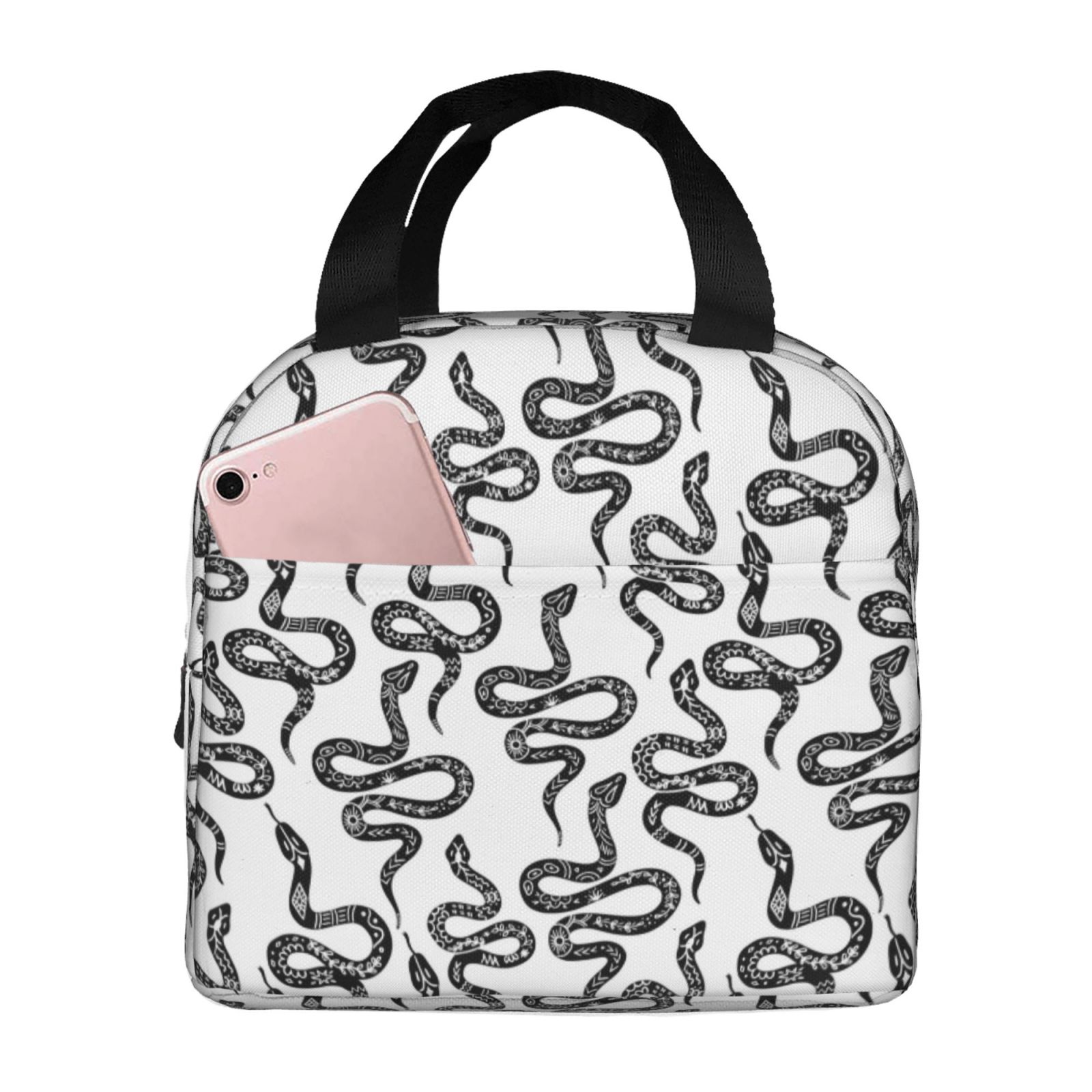 Yiaed Hand Drawn Snake Print Insulated Lunch Bag Reusable Cute Tote ...