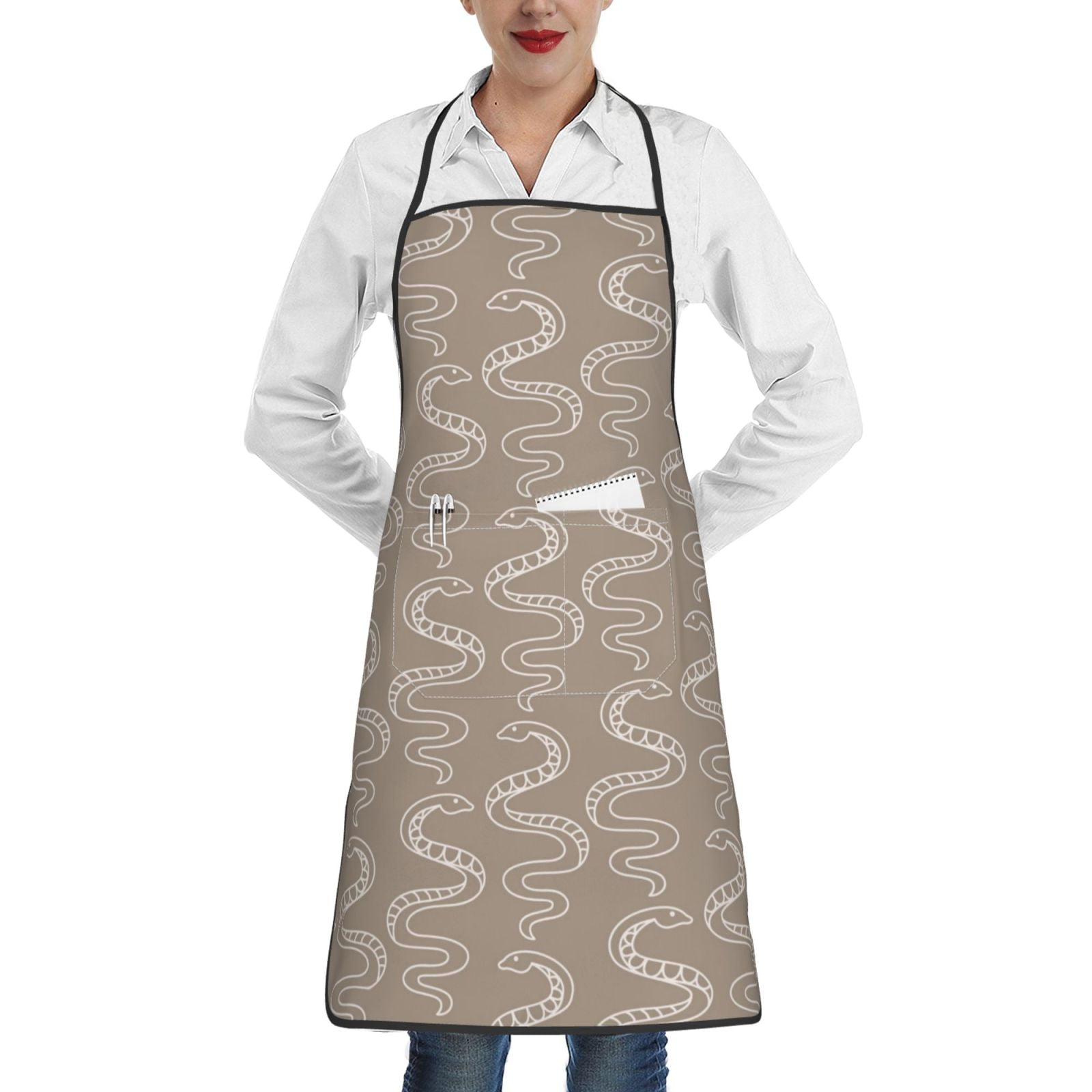 Yiaed Hand Drawn Snake Print Kitchen Apron with Hand Wipe Pockets,Big ...