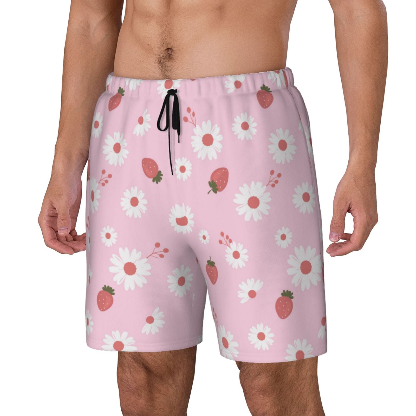 Yiaed Hand Drawn Strawberry Print Mens Swim Trunks Bathing Suit ...