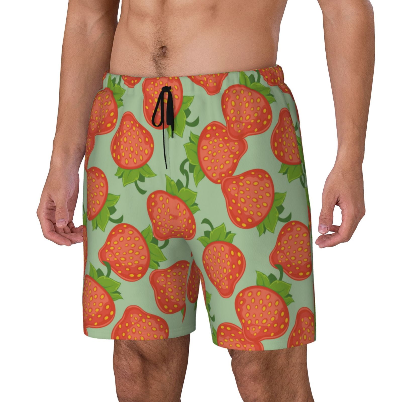 Yiaed Hand Drawn Strawberry Print Mens Swim Trunks Bathing Suit ...