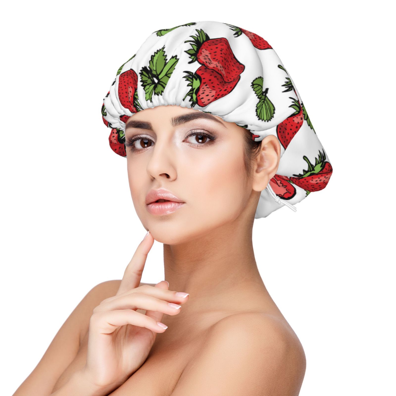 Yiaed Hand Drawn Strawberry Print Satin Bonnet Silk Bonnet Hair Bonnet ...