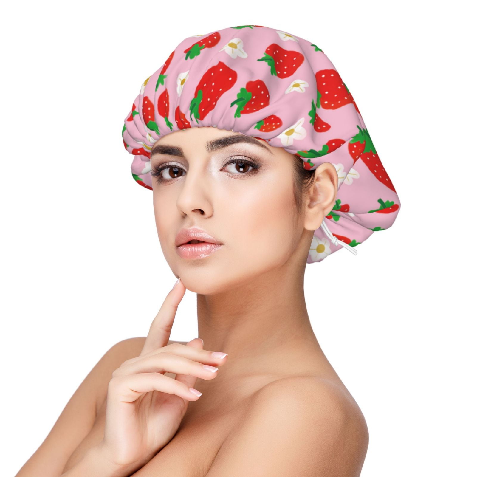 Yiaed Hand Drawn Strawberry Print Satin Bonnet Silk Bonnet Hair Bonnet ...