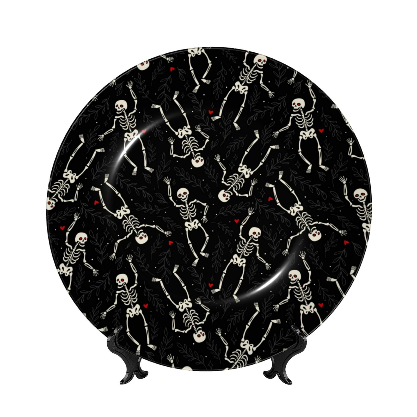 Yiaed Happy Skeletons Dancing Print Bone China Decorative Plate Ceramic ...