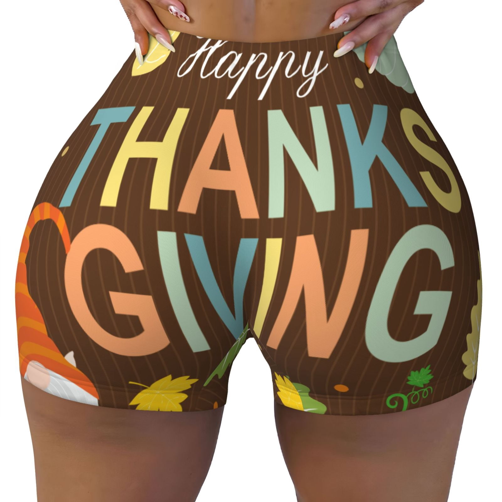 Yiaed Happy Thanksgiving With Gnome Print Women's Athletic Shorts ...