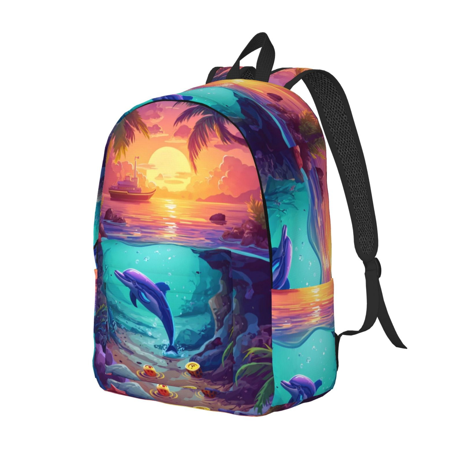 Yiaed Hawaiian Island Dolphin Print Print Laptop Backpack Travel Canvas ...