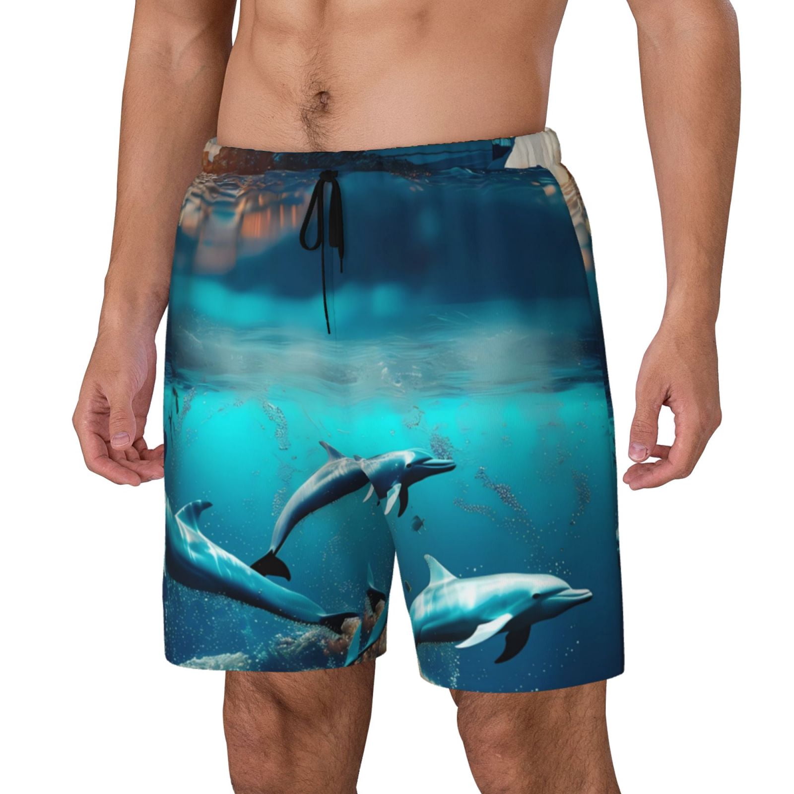 Yiaed Hawaiian Ship Dolphin Print Mens Swim Trunks Bathing Suit ...