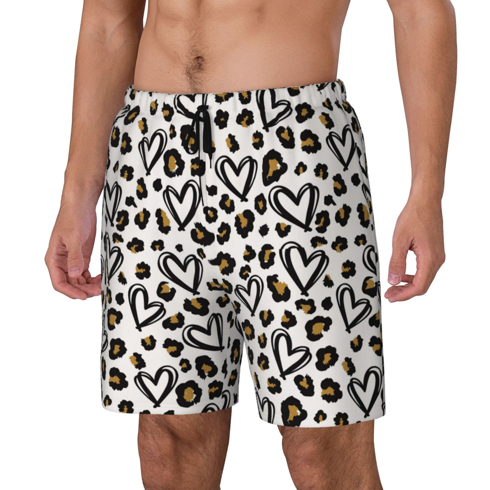 Yiaed Heart Leopard Print Mens Swim Trunks Bathing Suit Compression ...