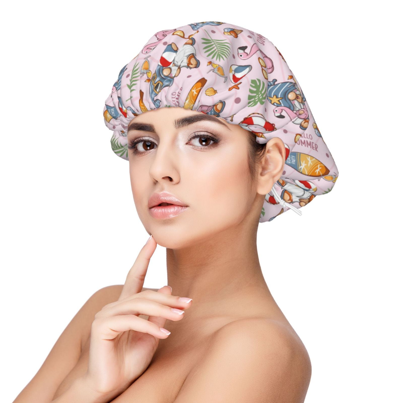Yiaed Hello Summer With Gnome Print Satin Bonnet Silk Bonnet Hair ...
