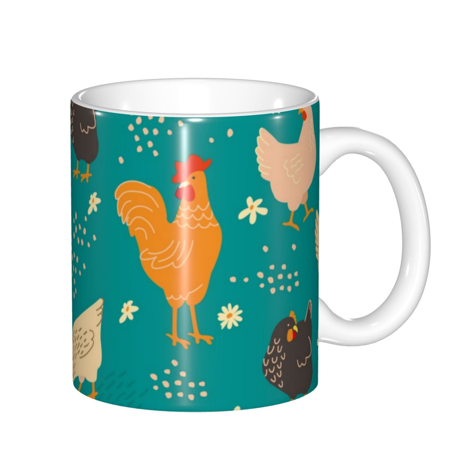 Yiaed Hens And Rooster Print Ceramics Coffee,Large Handle Design,Extra ...