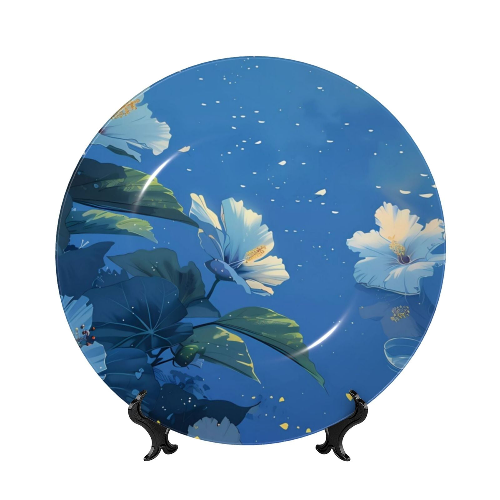 Yiaed Hibiscus Flowers Calm Water Print Bone China Decorative Plate ...