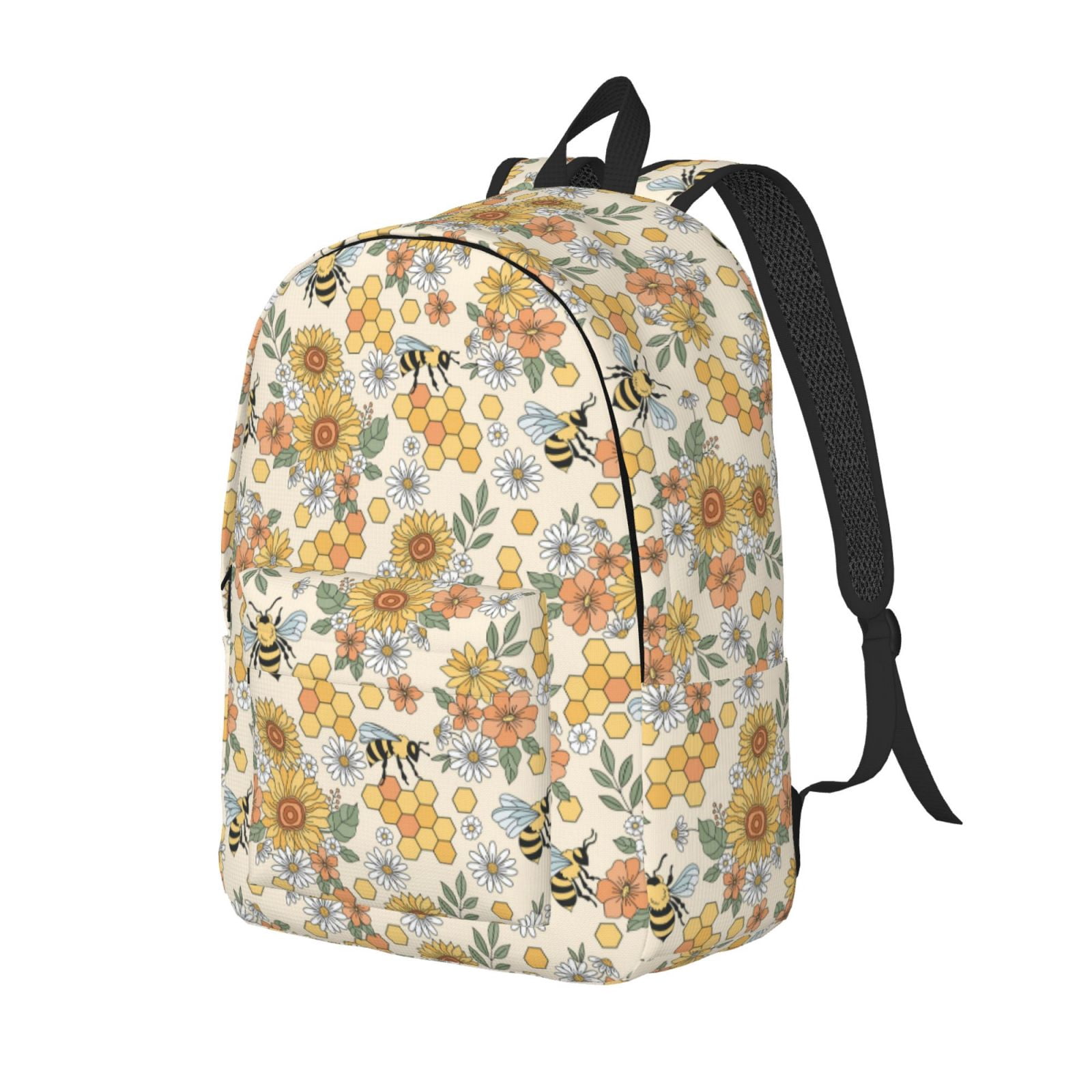 Yiaed Hippie Bee Honeycomb Print Print Laptop Backpack Travel Canvas ...