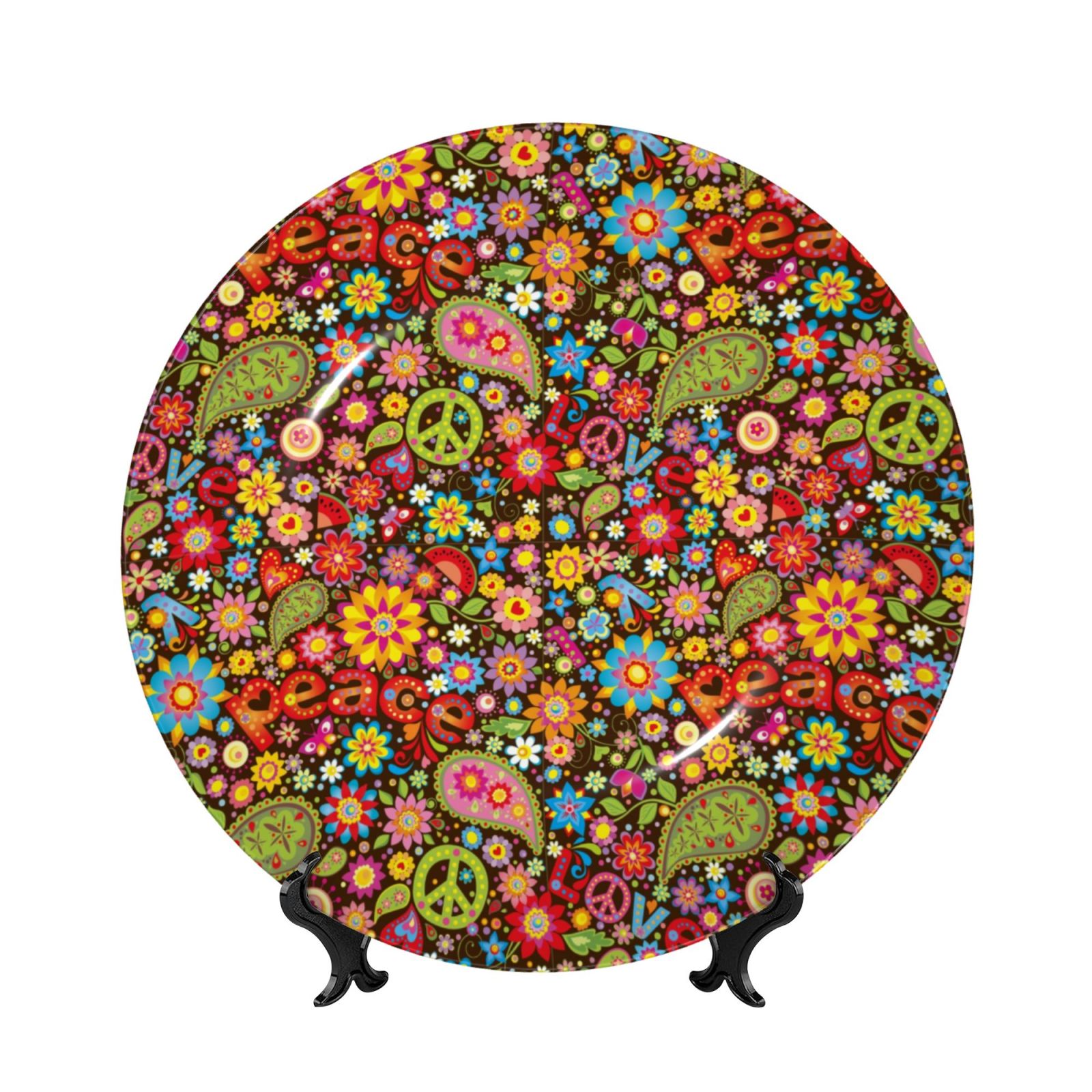 Yiaed Hippie Peace Love Print Bone China Decorative Plate Ceramic ...