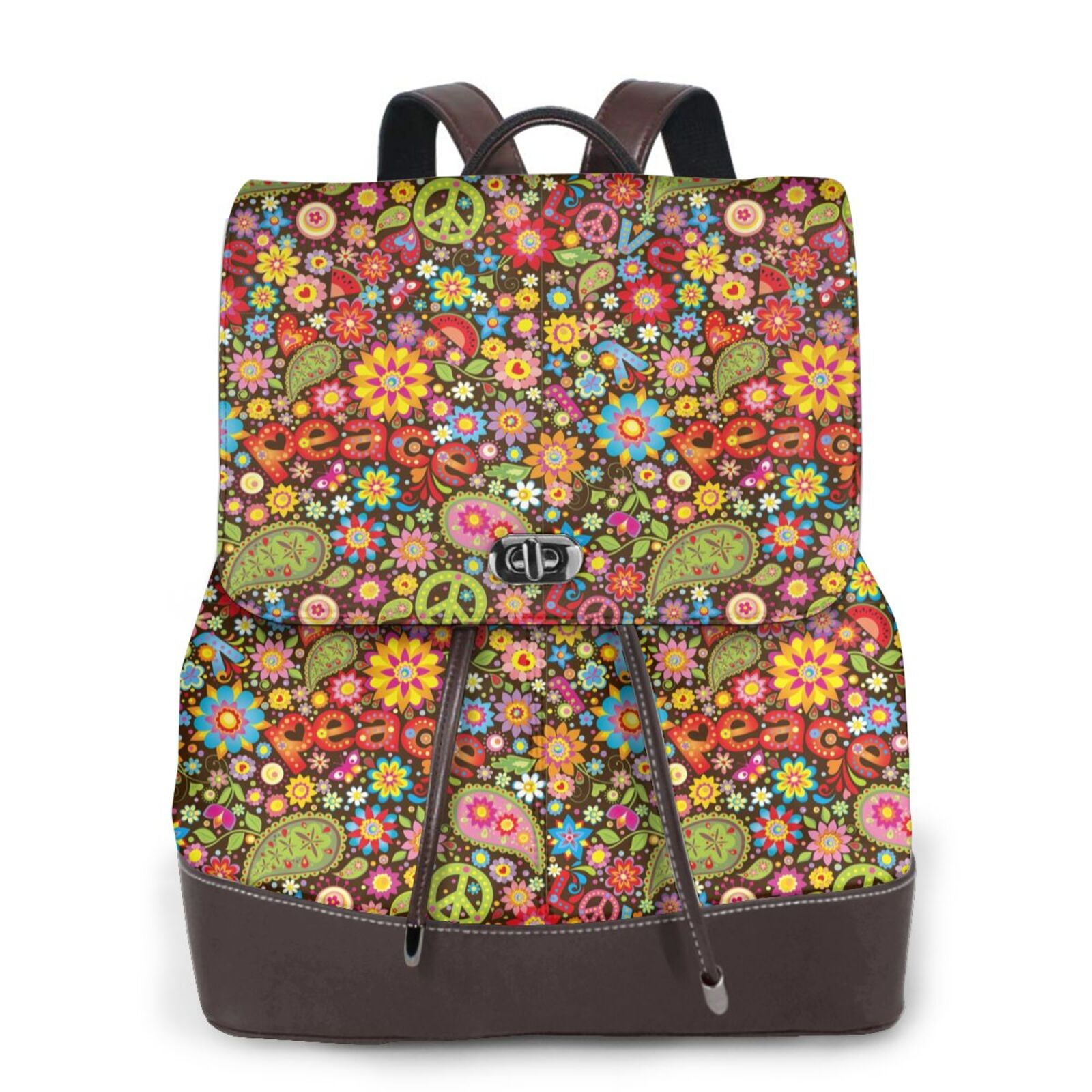 Yiaed Hippie Peace Love Print Laptop Backpack for Women Slim Computer ...