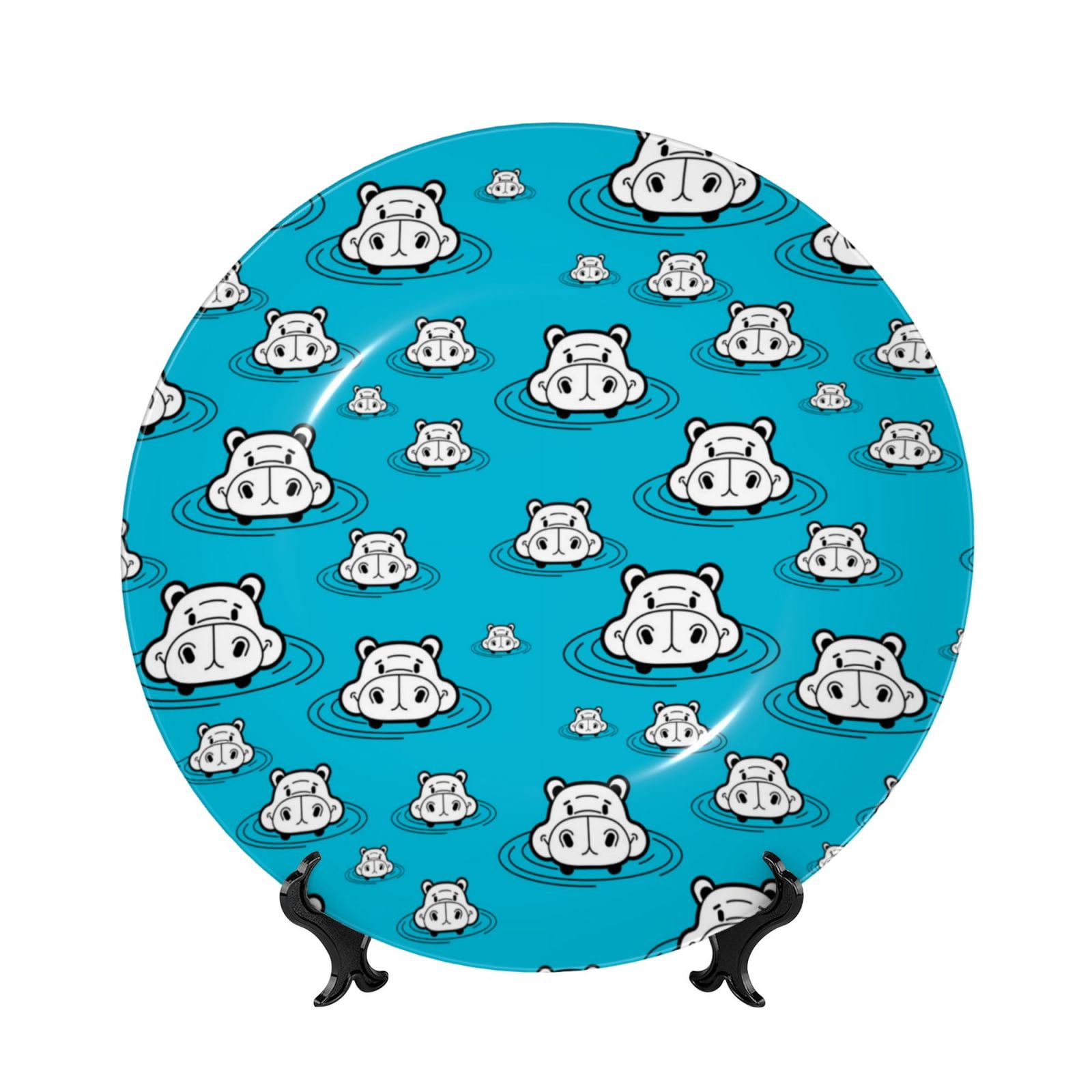 Yiaed Hippo In Water Head Print Bone China Decorative Plate Ceramic ...