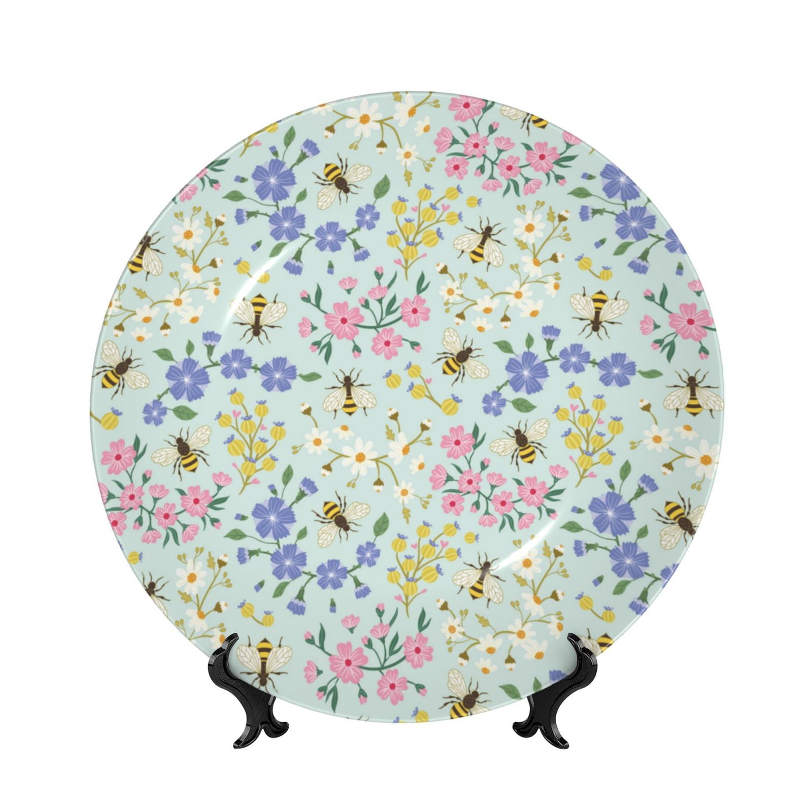 Yiaed Honey Bees And Flowers Print Bone China Decorative Plate Ceramic ...