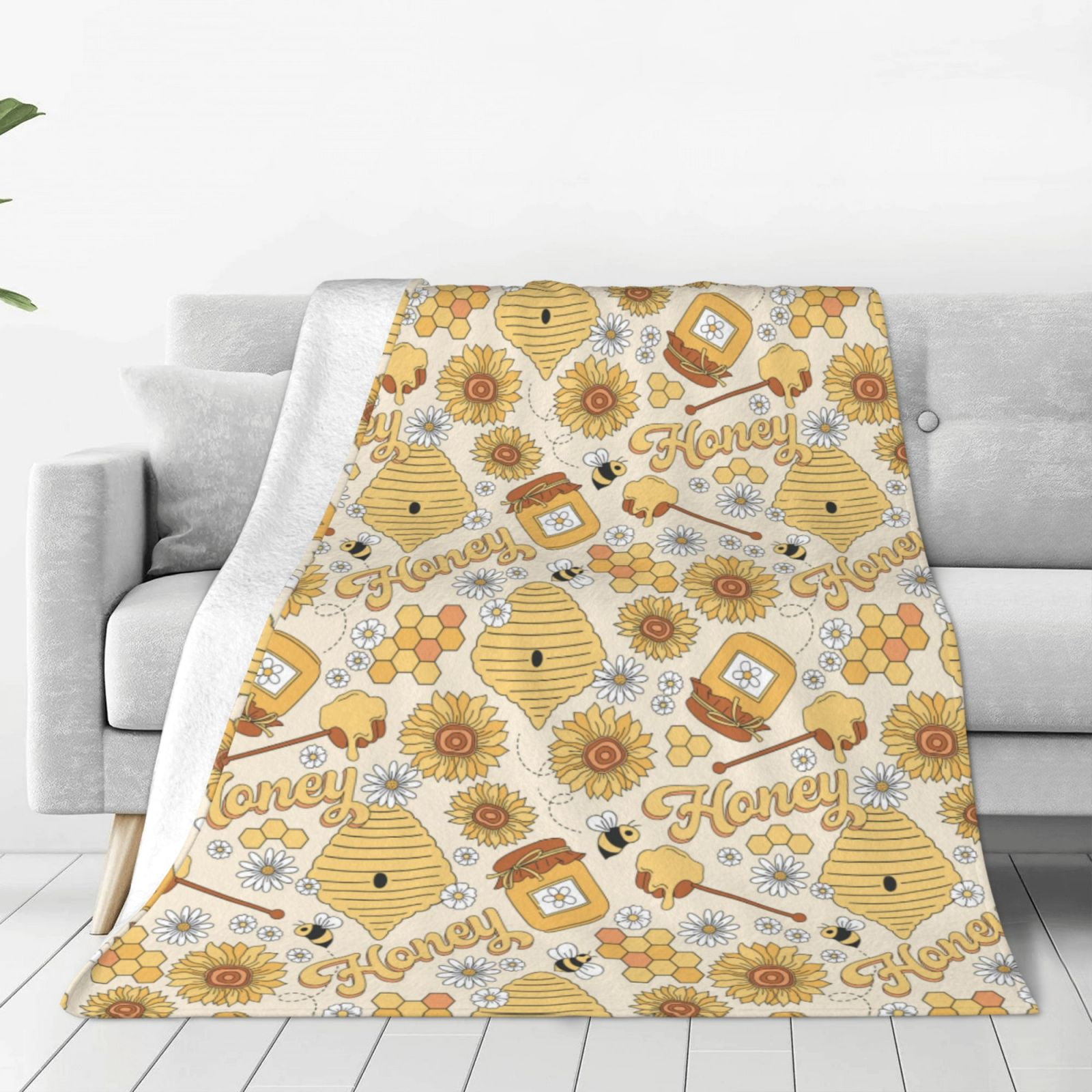 Yiaed Honey Honeycomb Pattern Fleece Throw Blanket,Fleece Throw ...