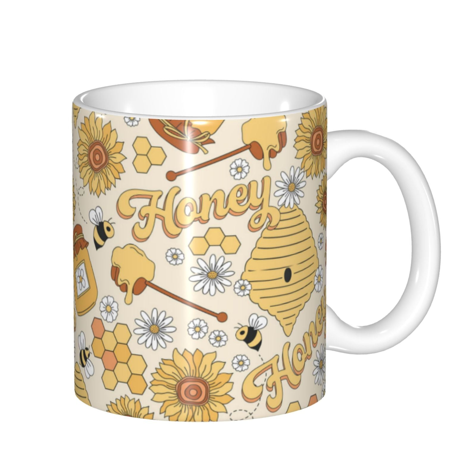 Yiaed Honey Honeycomb Print Ceramics Coffee,Large Handle Design,Extra ...