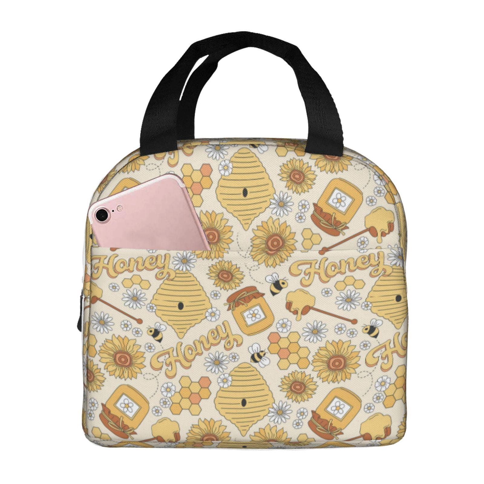 Yiaed Honey Honeycomb Print Insulated Lunch Bag Reusable Cute Tote ...