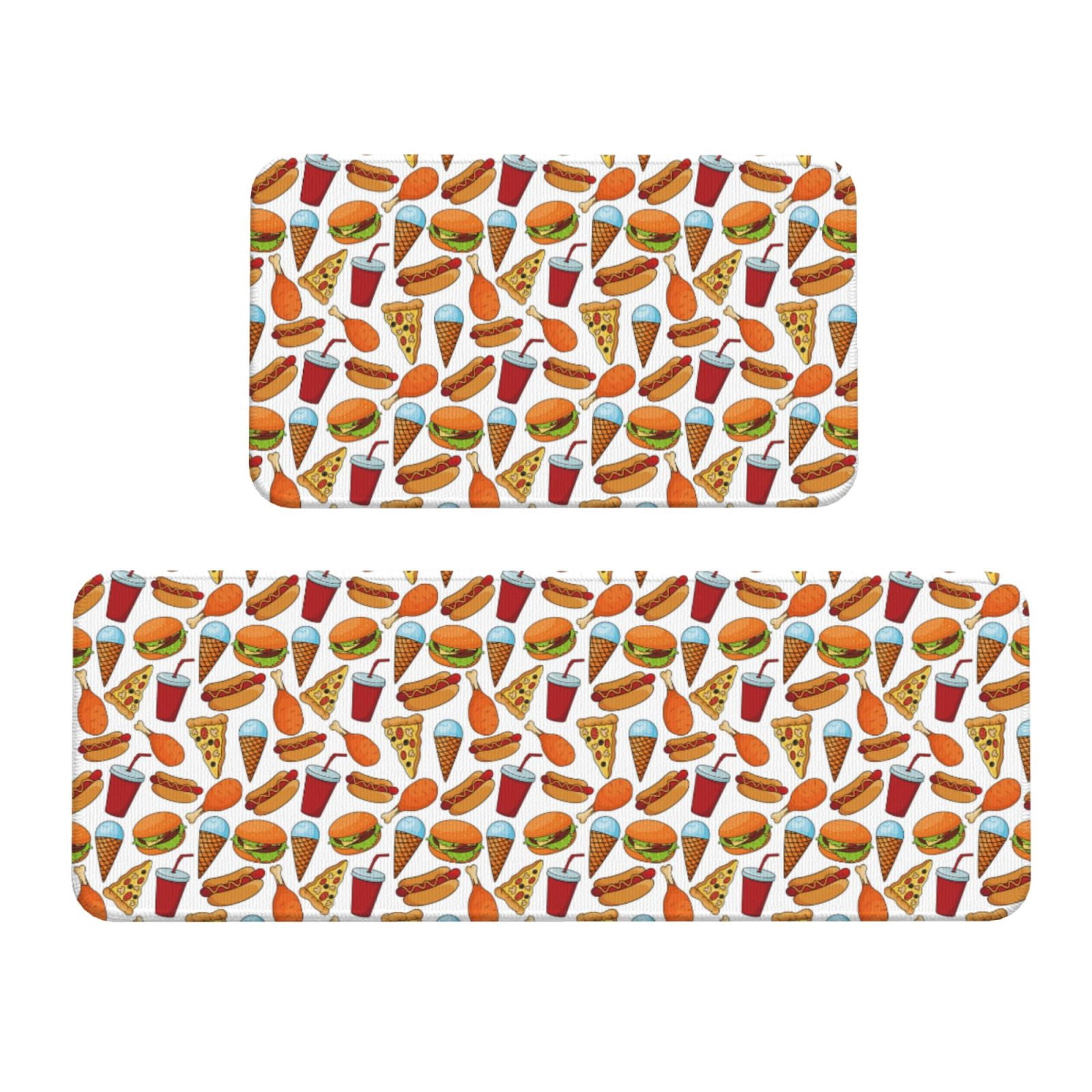 Yiaed Hot Dog Burger Kitchen Rugs Sets of 2 Kitchen Mats Cushioned Anti ...