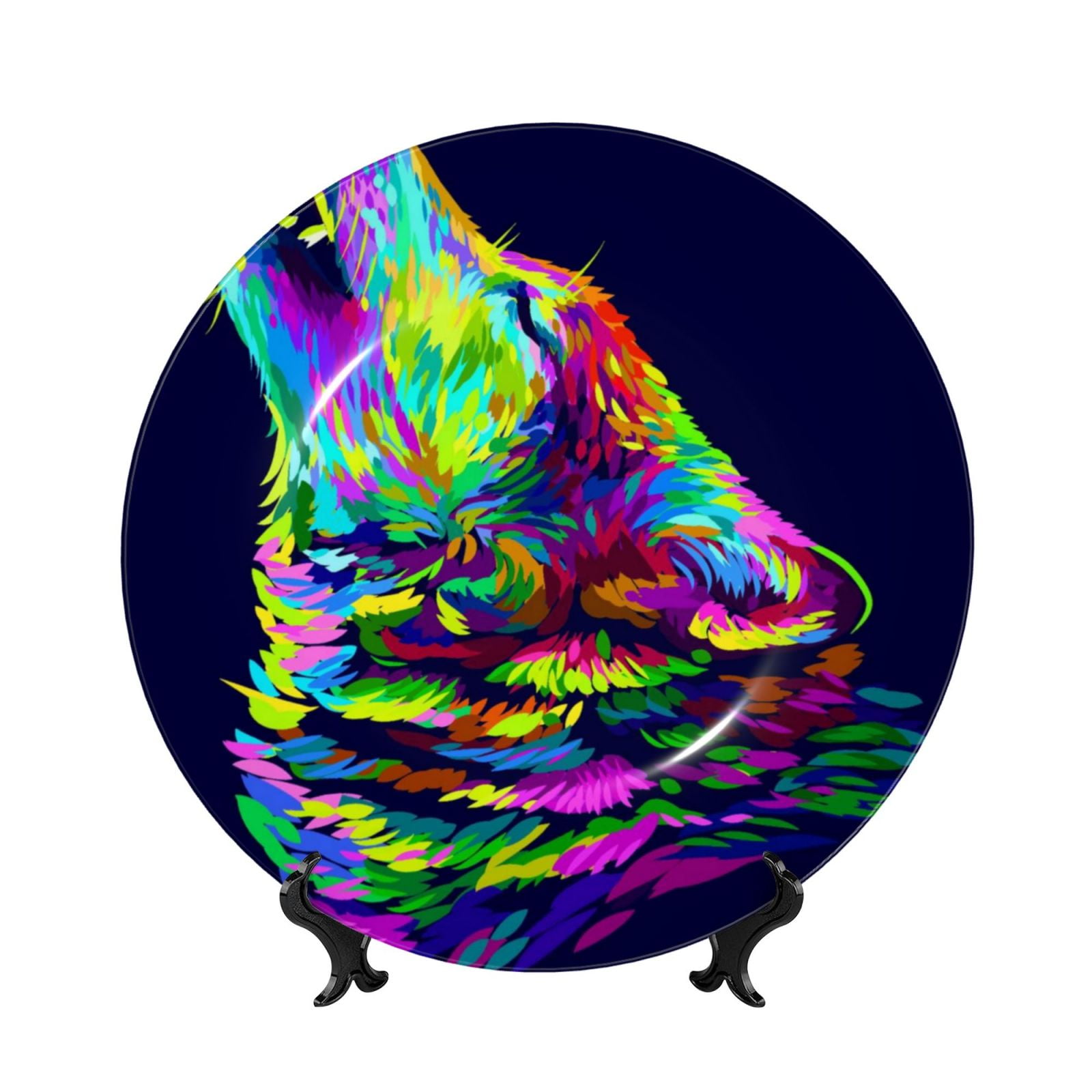 Yiaed Howling Wolf Print Bone China Decorative Plate Ceramic Dinner ...