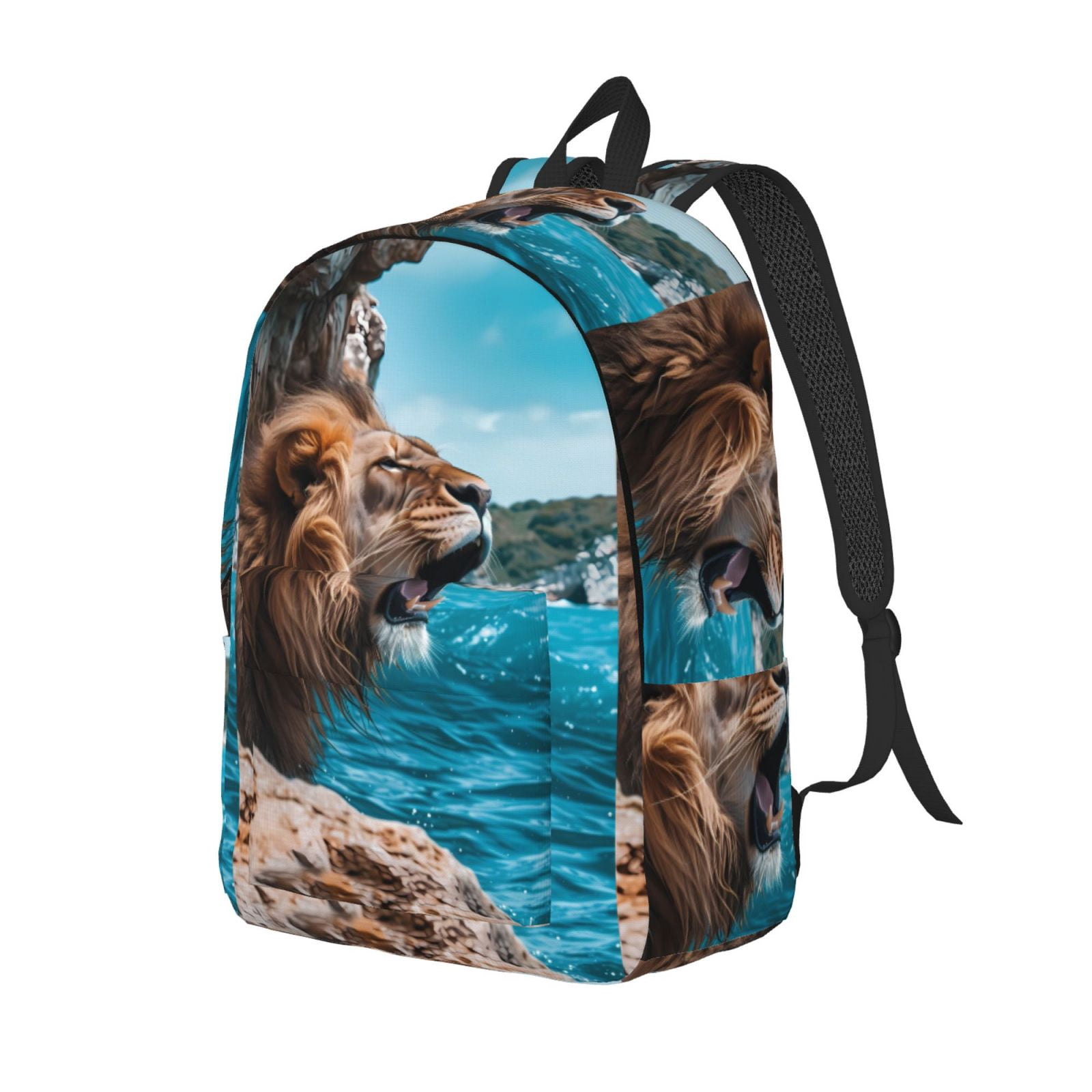Yiaed Ice Blue Coastal Lion Print Print Laptop Backpack Travel Canvas ...