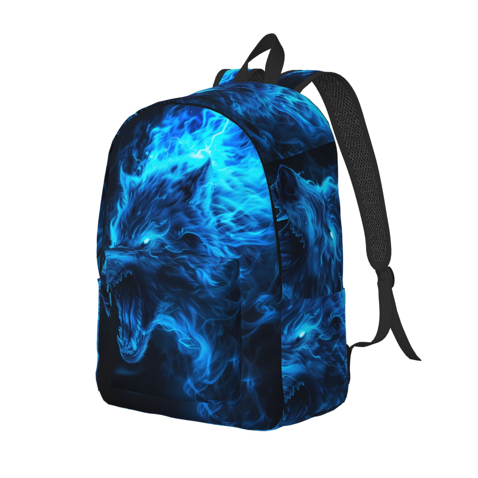 Yiaed Ice Blue Fire Wolf Print Print Laptop Backpack Travel Canvas ...
