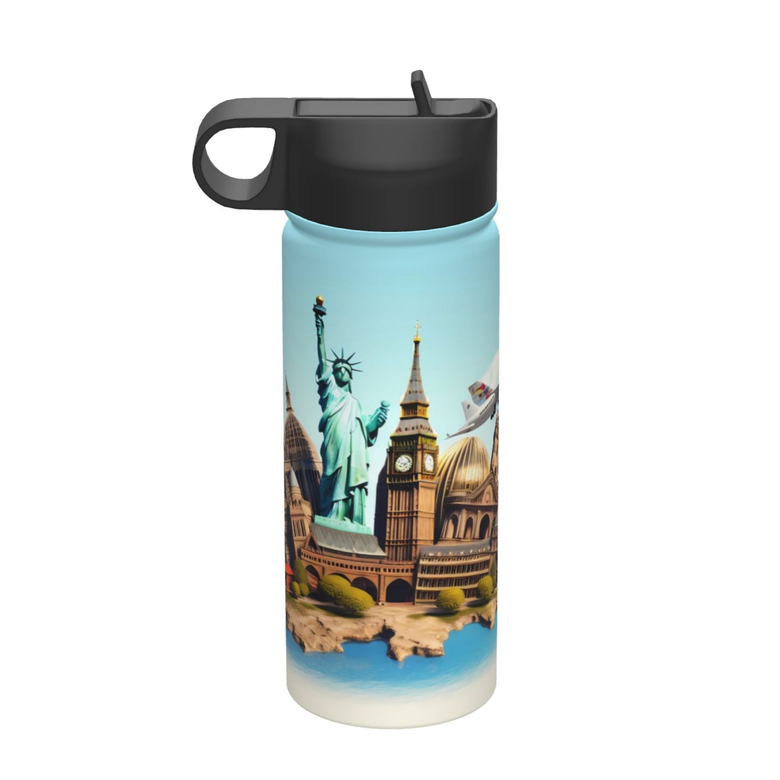 Yiaed Iconic Global Landmarks Print Water Bottle with Straw Lid ...
