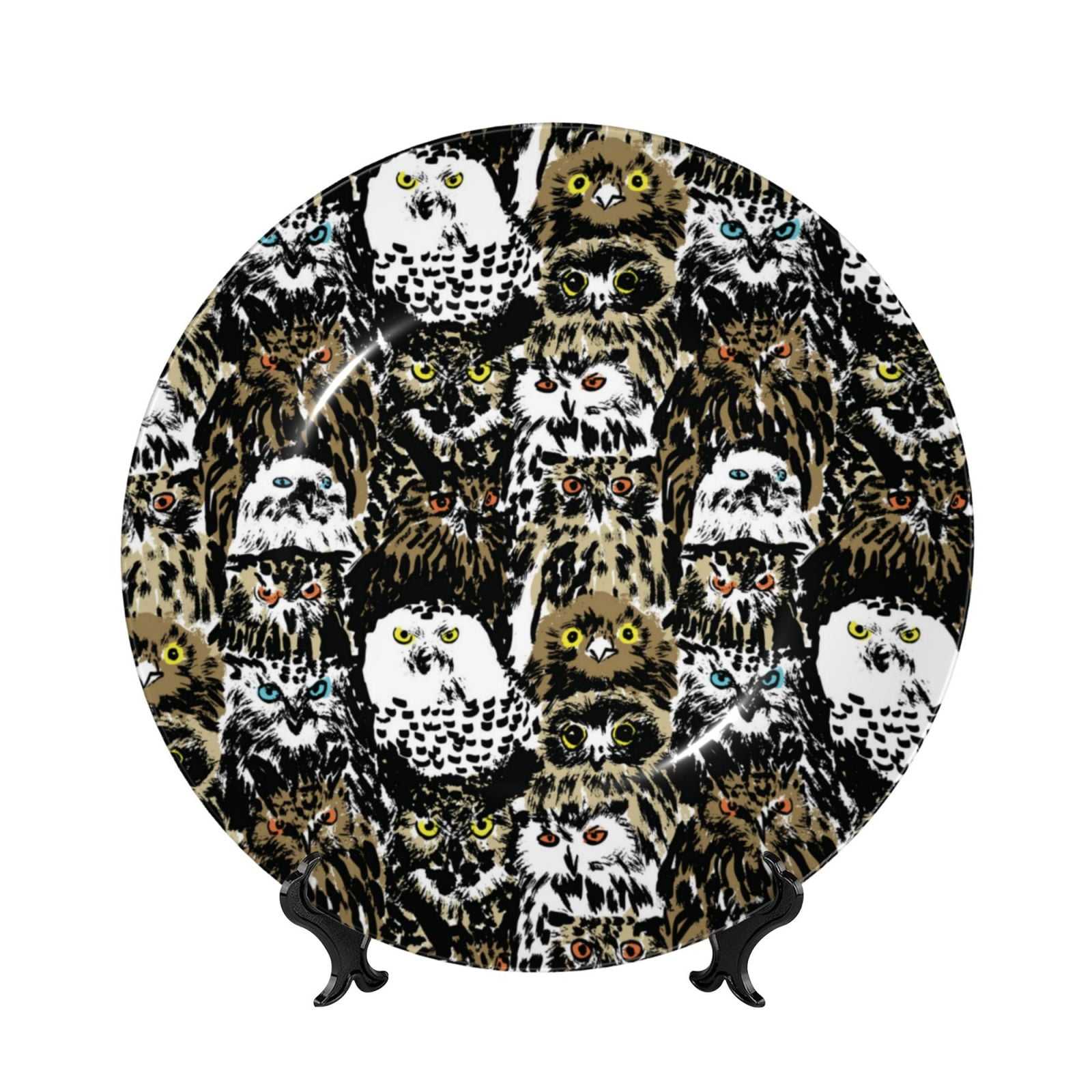 Yiaed Ink Graffiti Owl Print Bone China Decorative Plate Ceramic Dinner ...