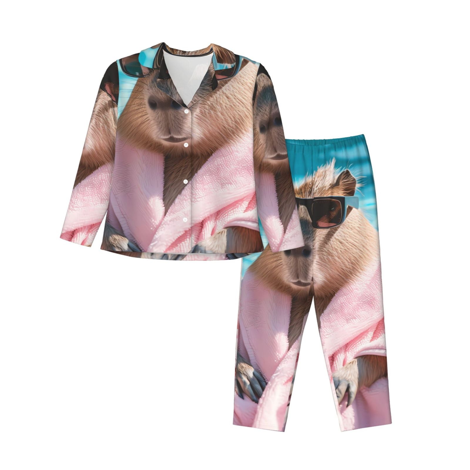 Yiaed Island Vacation Guinea Pig Print Pajamas Women's Long Sleeve ...