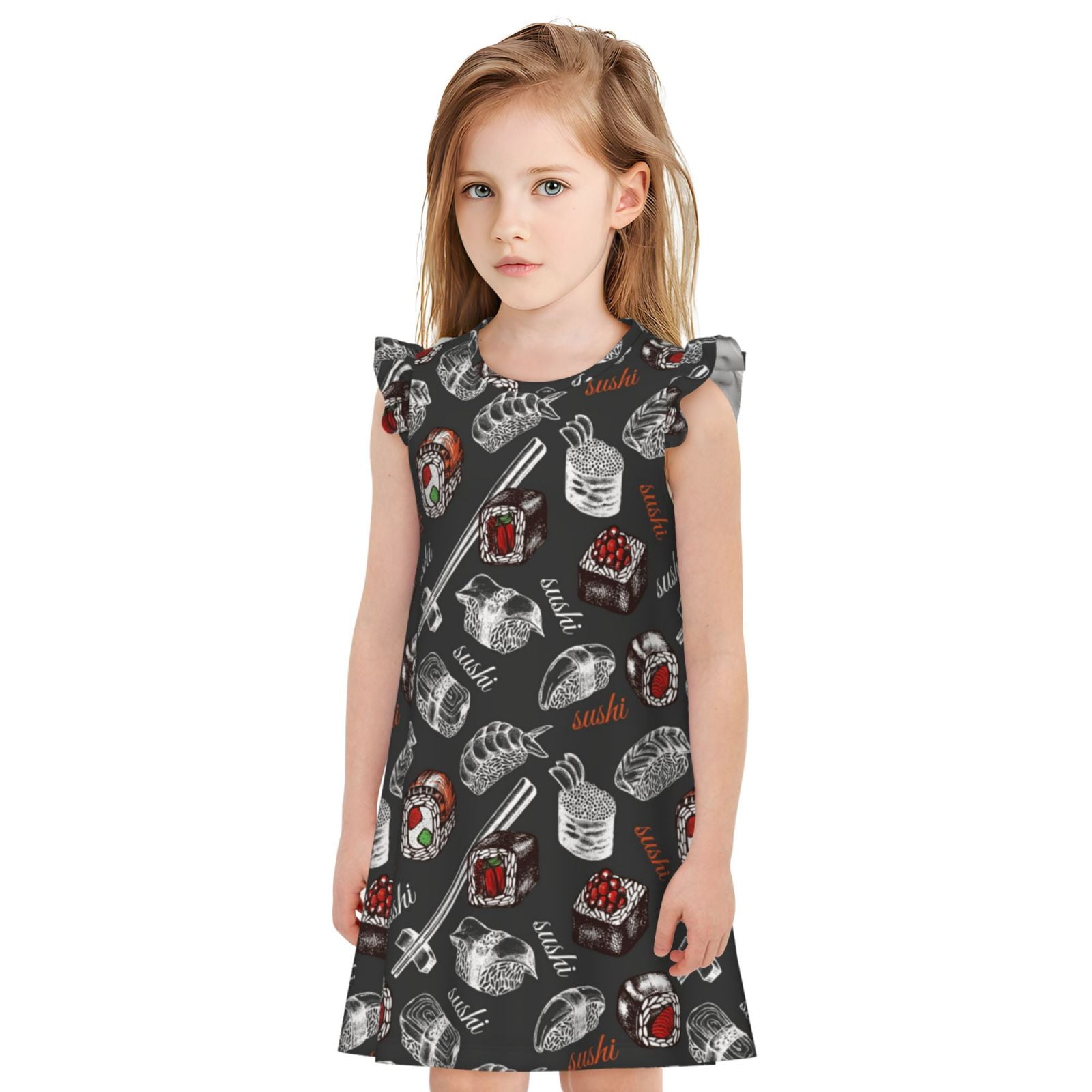 Yiaed Japanese Sushi Hashi Print Girls Nightgowns, Princess Pajama Dresses for Girls Sleepwear ...