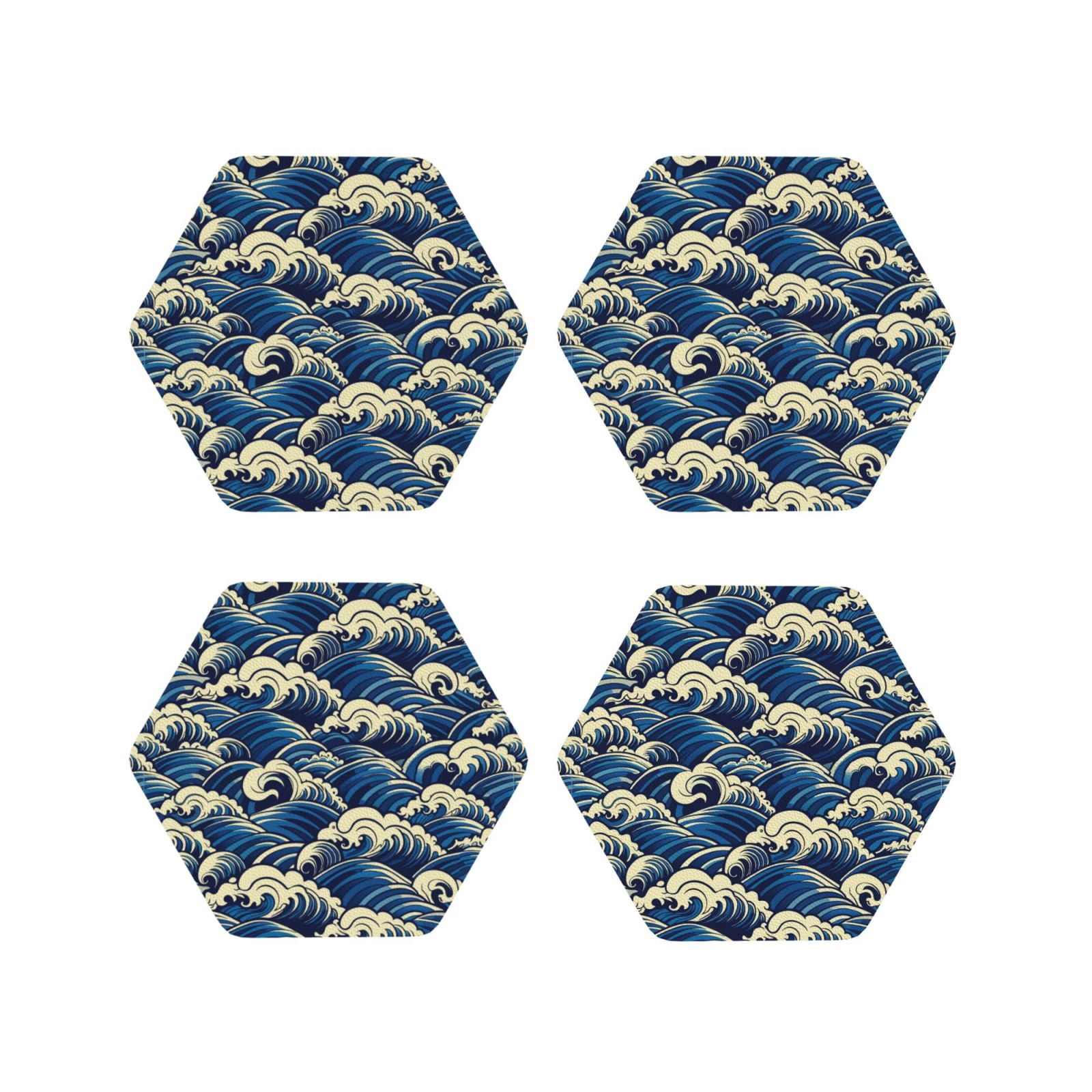Yiaed Japanese Water Wave Print Leather Coasters for Drinks - Cup ...