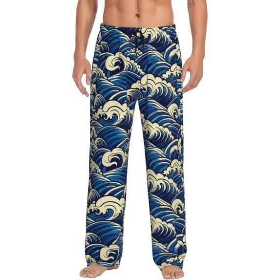 Yiaed Japanese Water Wave Print Men's Lounge Pants, Loose PJ Bottoms ...