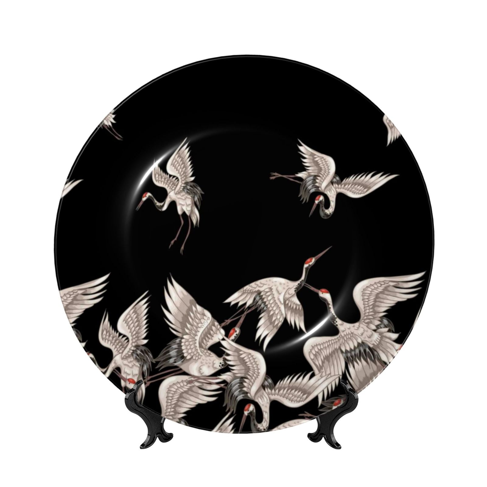 Yiaed Japanese White Crane Print Bone China Decorative Plate Ceramic ...