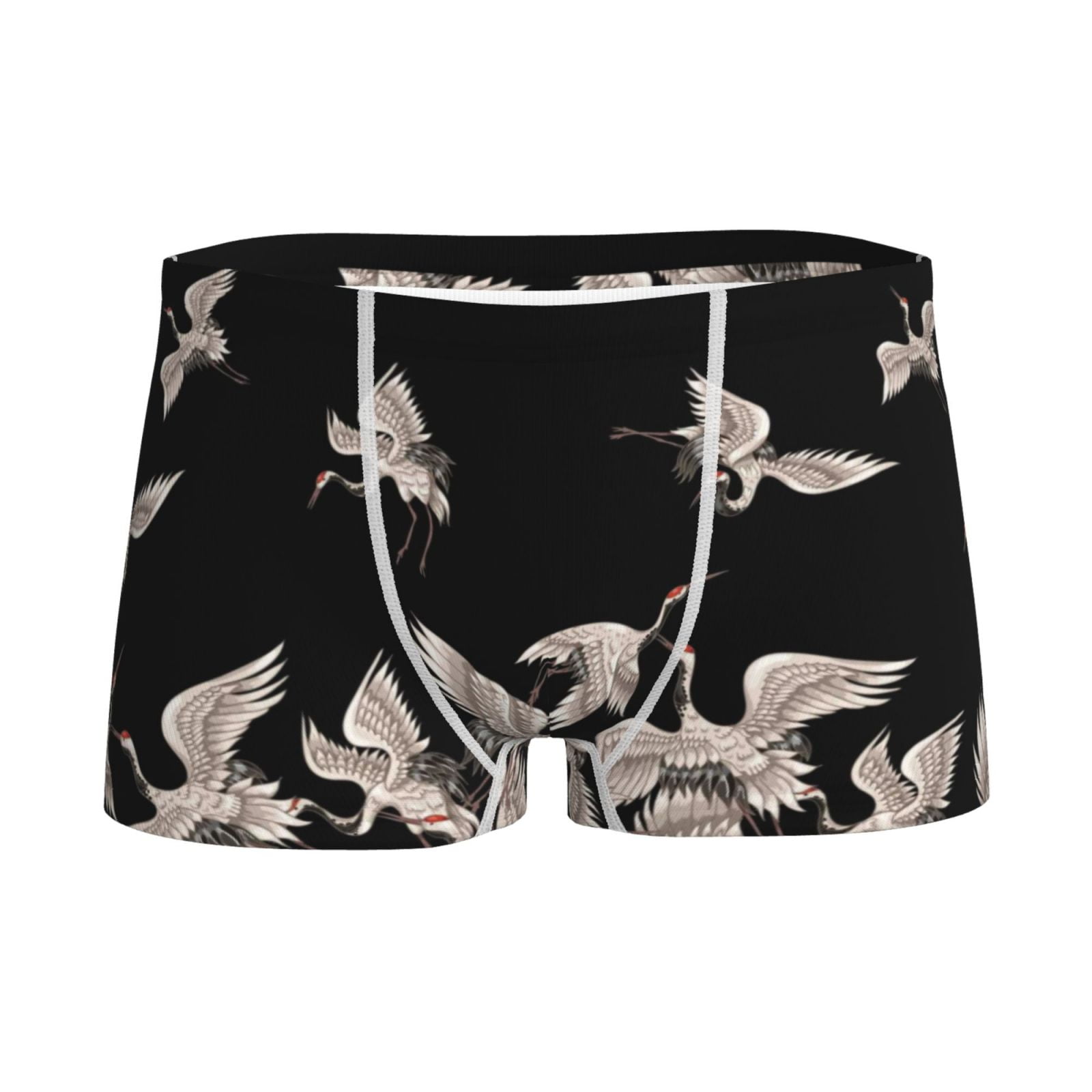 Yiaed Japanese White Crane Print Boys' Boxer Briefs Cotton Casual ...