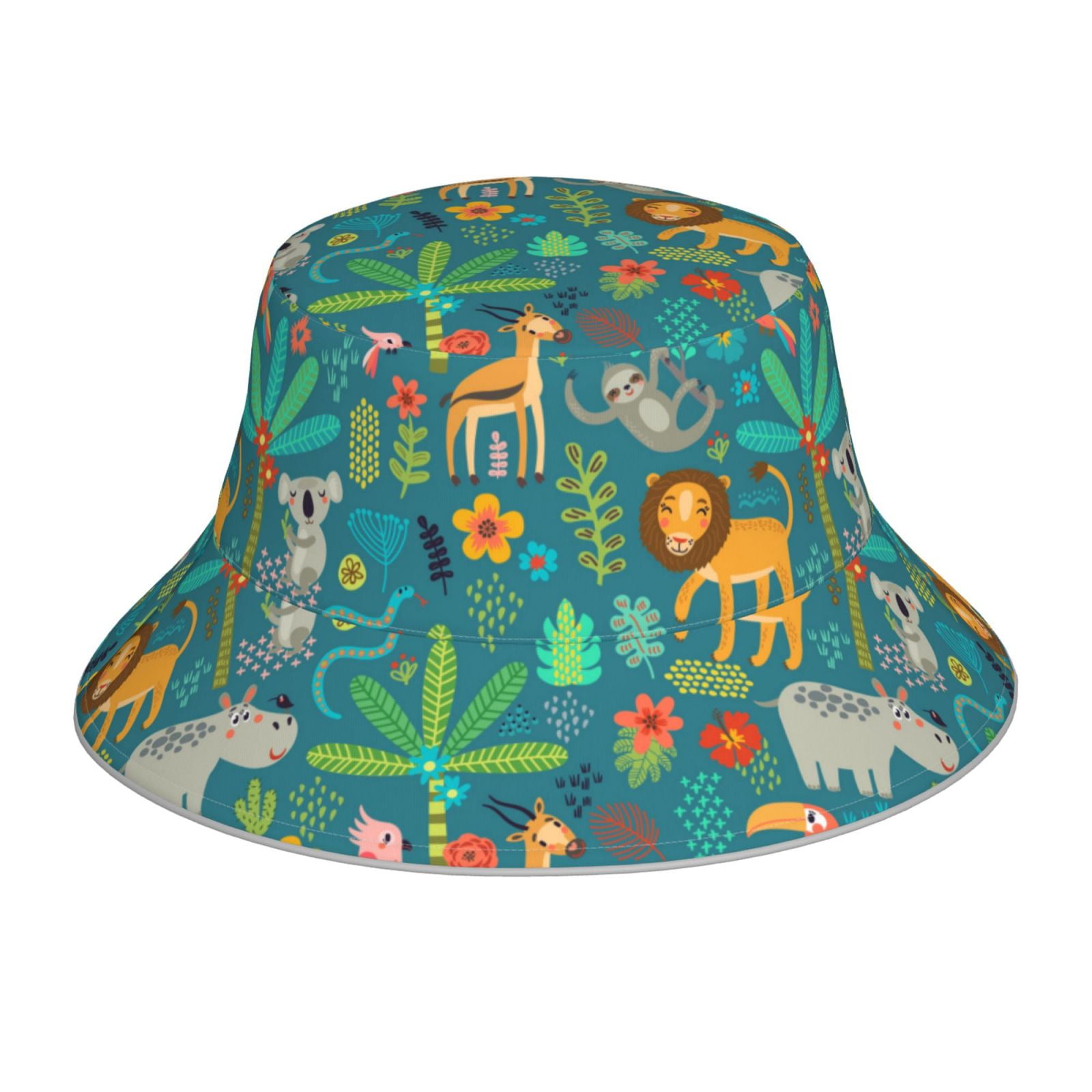Yiaed Jungle Animals Print Reflective Stripe Bucket Hat Unisex Funny ...