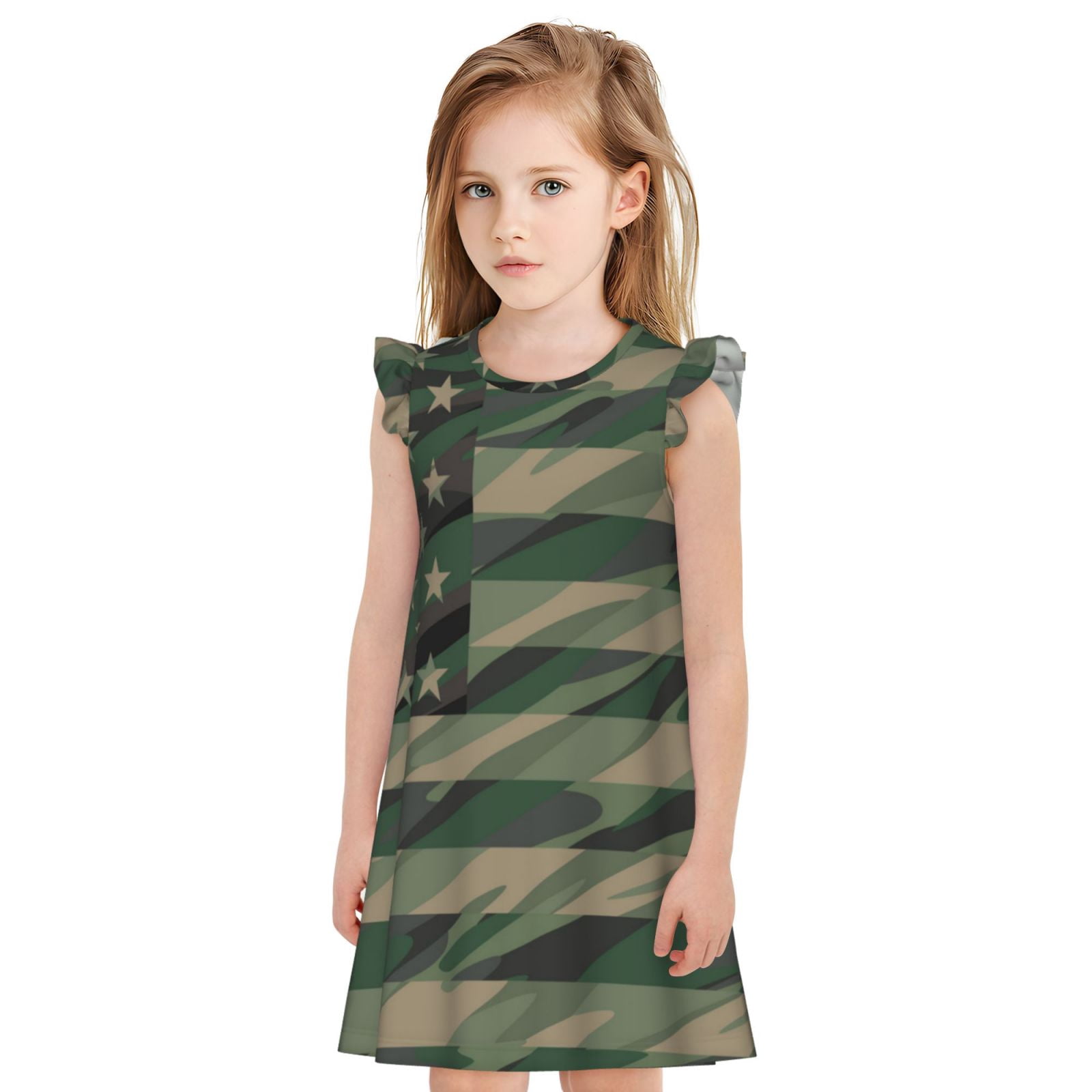 Yiaed Jungle Green Camo USA Flag Print Girls Nightgowns, Princess ...