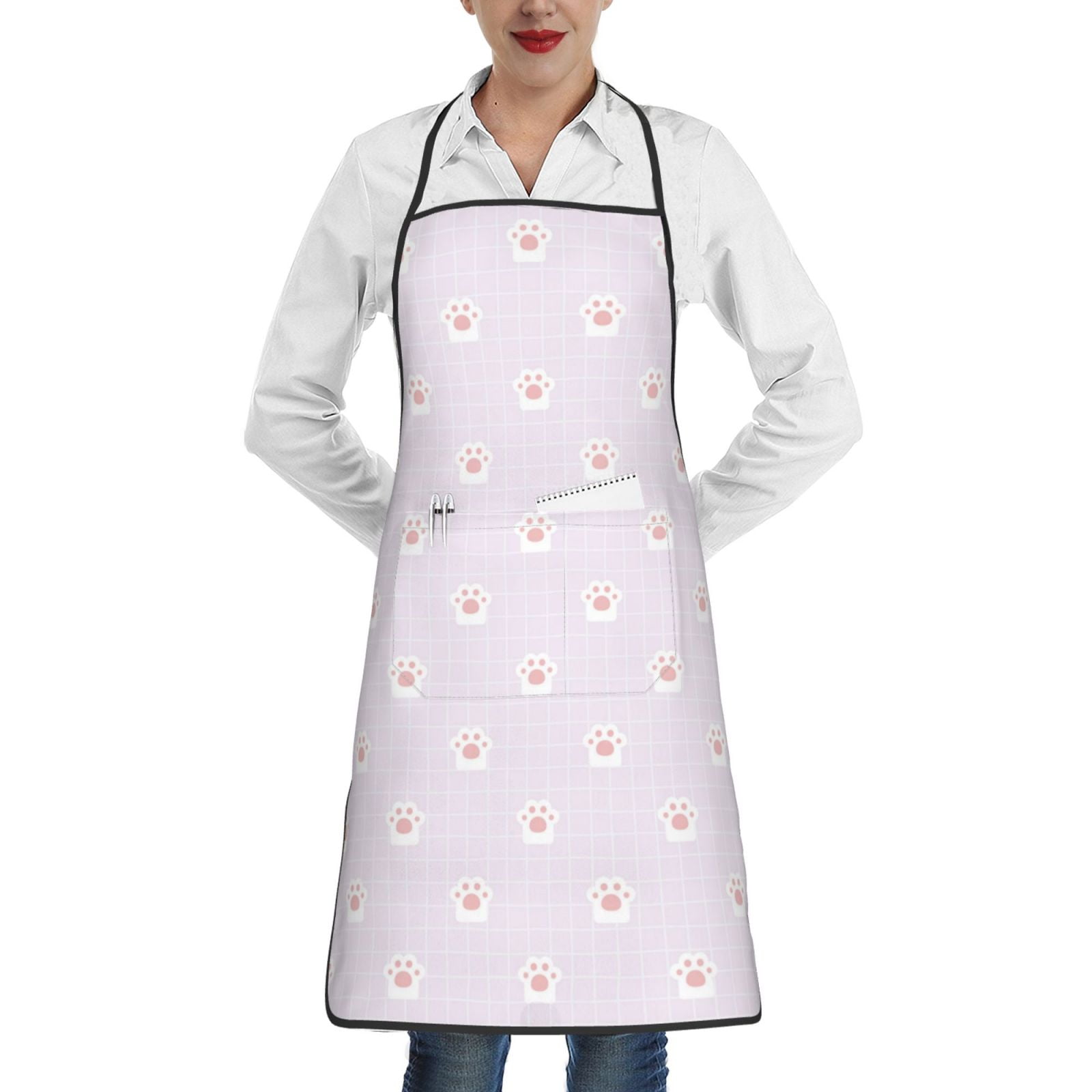 Yiaed Kawaii Cat Paw Print Kitchen Apron with Hand Wipe Pockets,Big ...