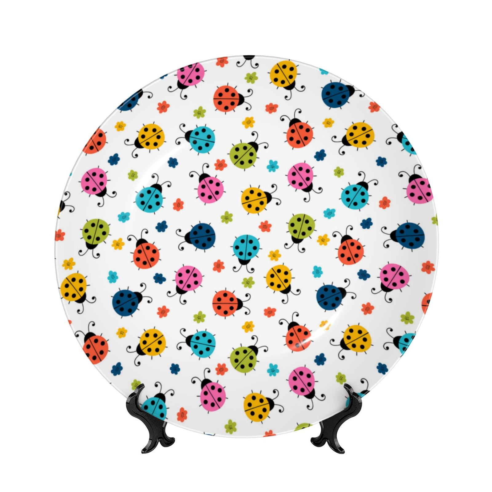 Yiaed Ladybugs And Flowers Print Bone China Decorative Plate Ceramic ...
