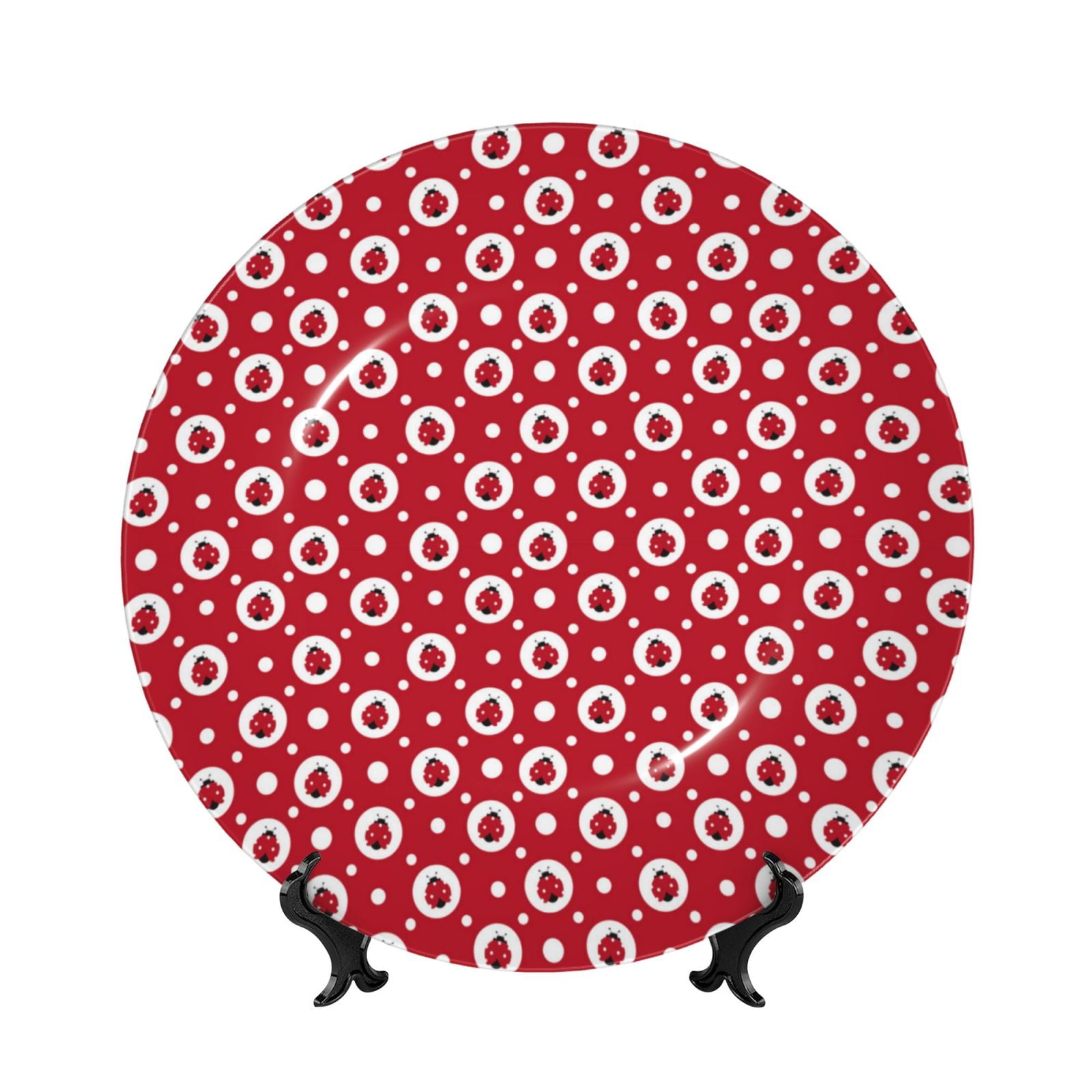 Yiaed Ladybugs And White Dots Print Bone China Decorative Plate Ceramic ...