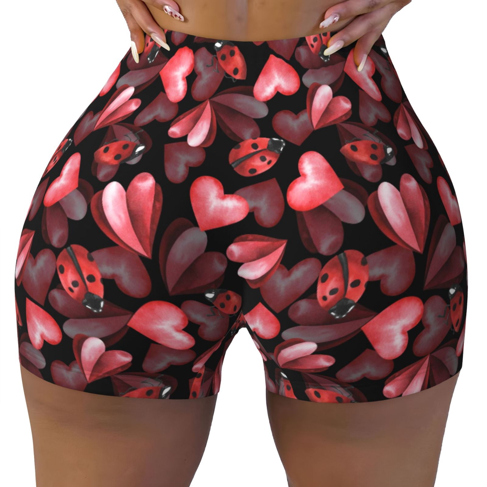 Yiaed Ladybugs and Red Hearts Print Women's Athletic Shorts Running ...
