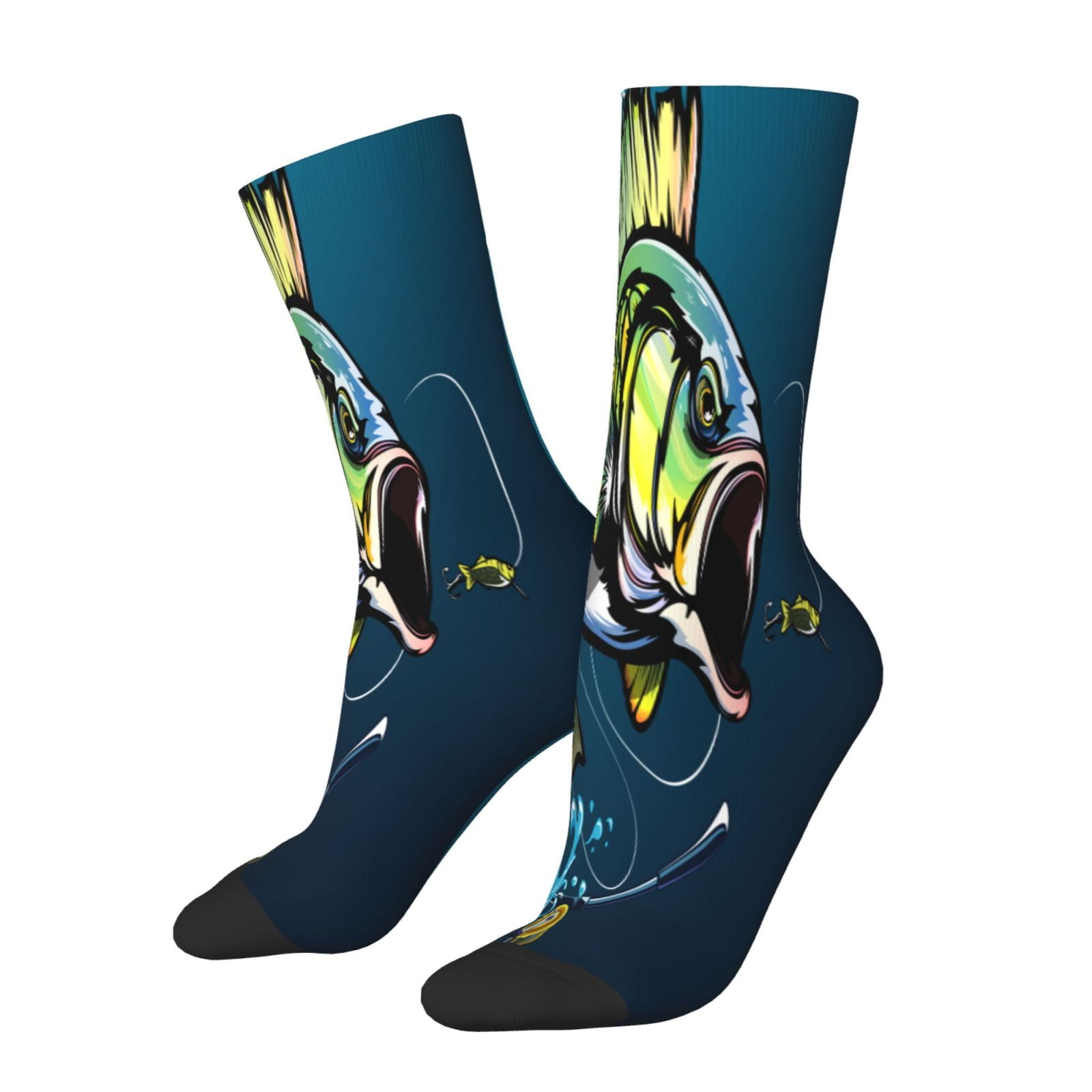Yiaed Largemouth Bass Fish Print Great elasticity Crew Socks Sports ...