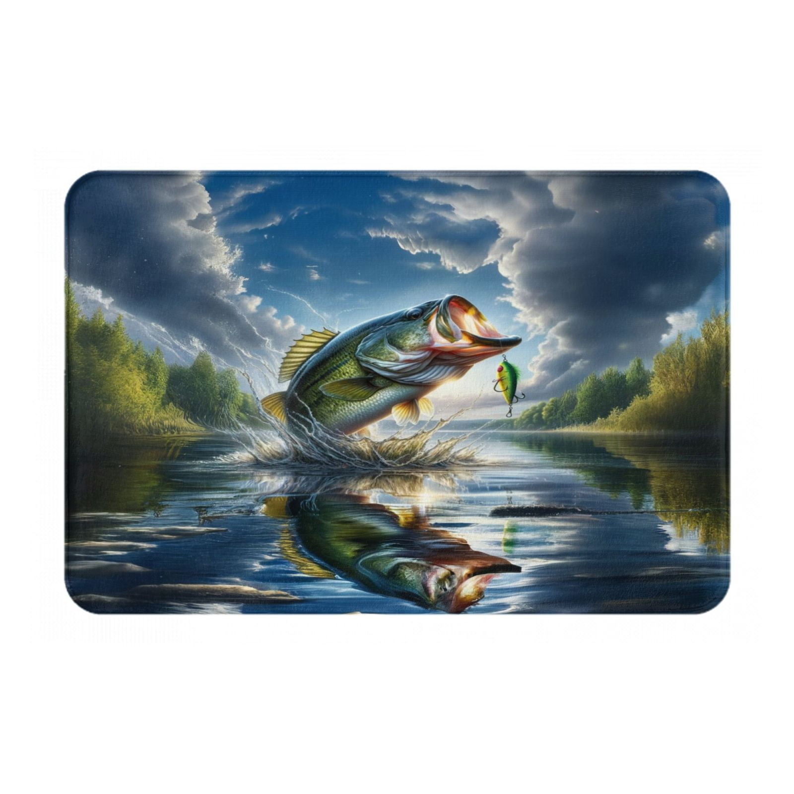 Yiaed Largemouth Bass Jumping Out of The Water Print Flannel Doormat ...